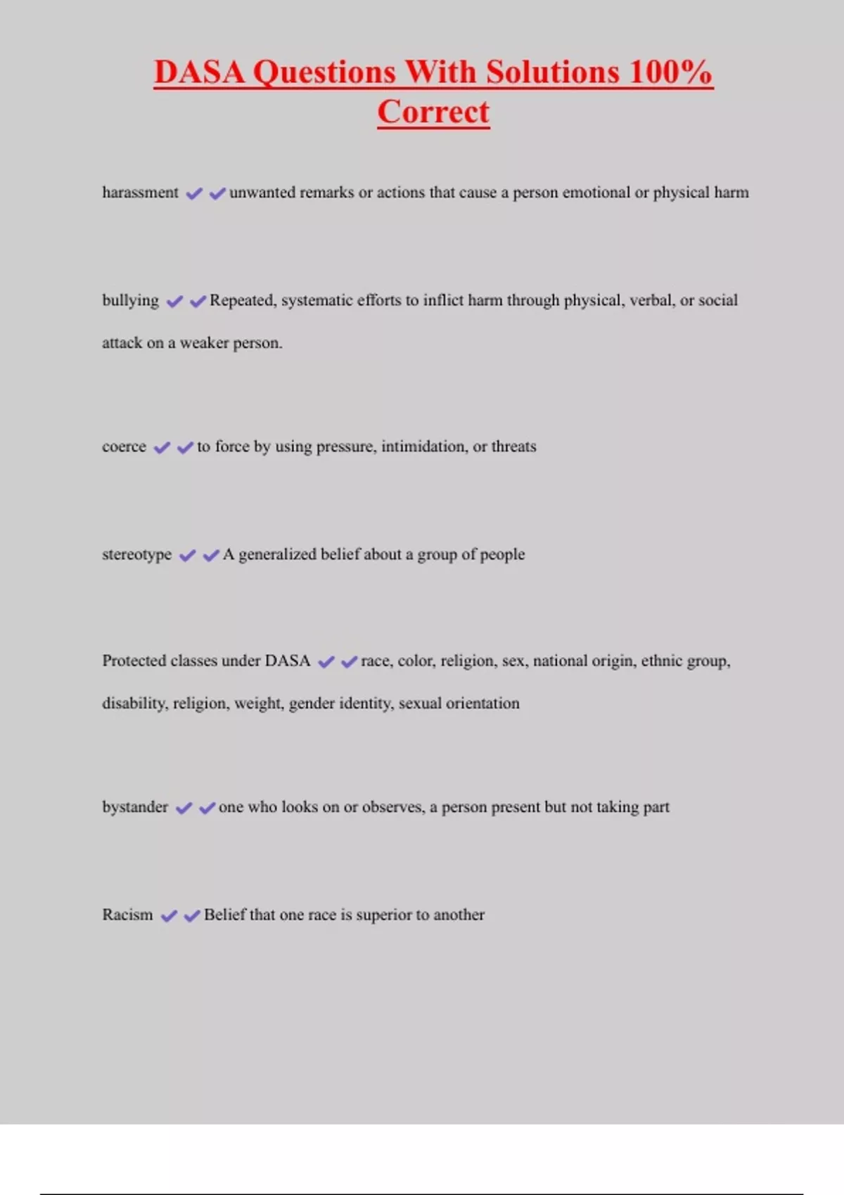 DASA Questions With Solutions 100% Correct - DASA - Stuvia US