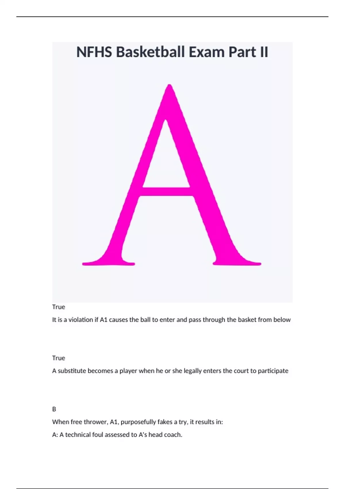 NFHS Basketball Exam Part II 2024/2025 questions and verified answers ...