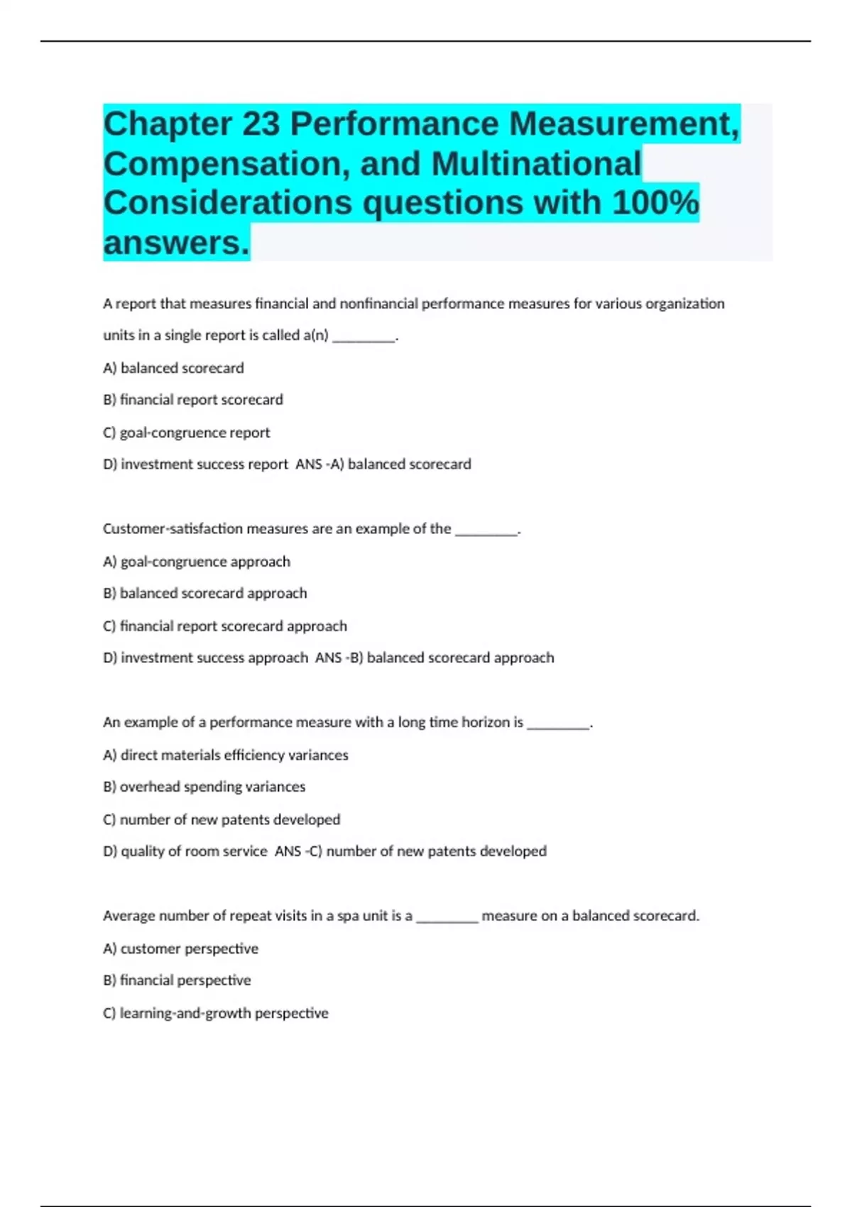 Chapter 23 Performance Measurement, Compensation, and Multinational ...