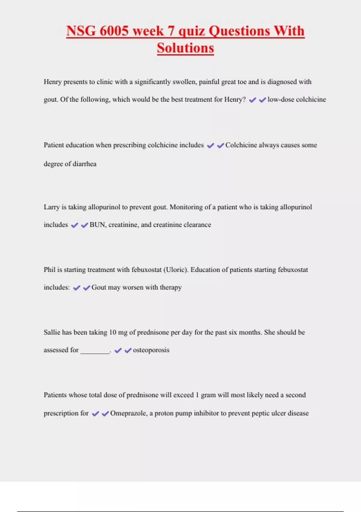 NSG 6005 week 7 quiz Questions With Solutions - NSG 6005 - Stuvia US