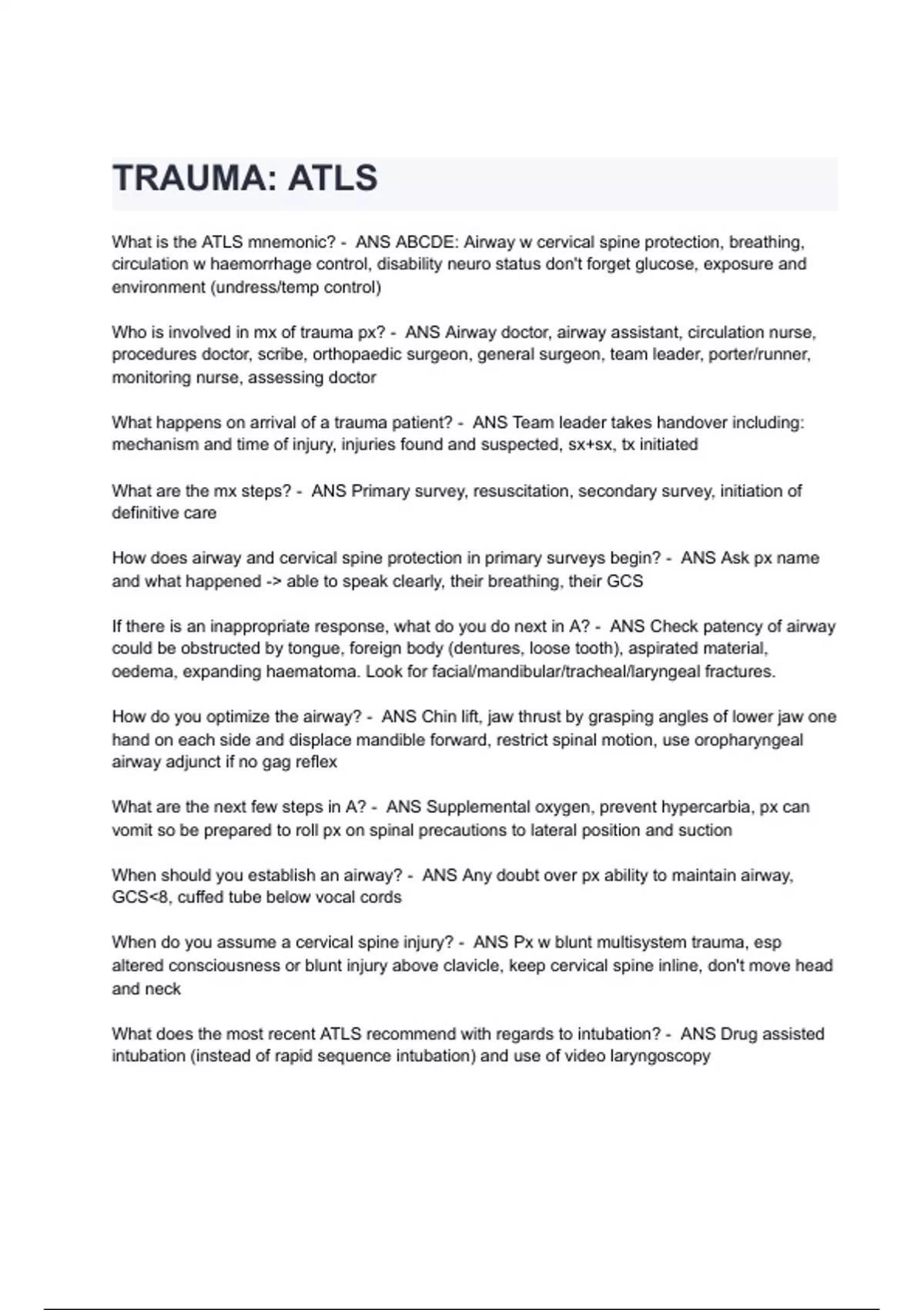 TRAUMA: ATLS EXAM QUESTIONS AND ANSWERS 2024/2025( A+ GRADED 100% ...