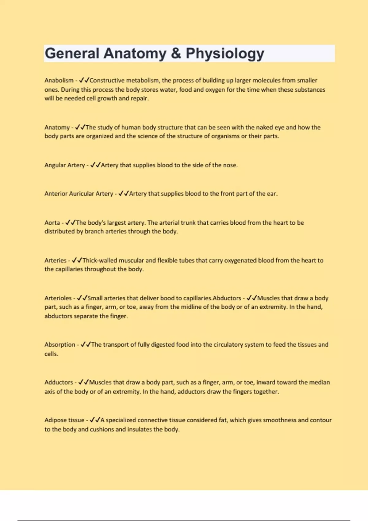 General Anatomy & Physiology questions with accurate and verified ...