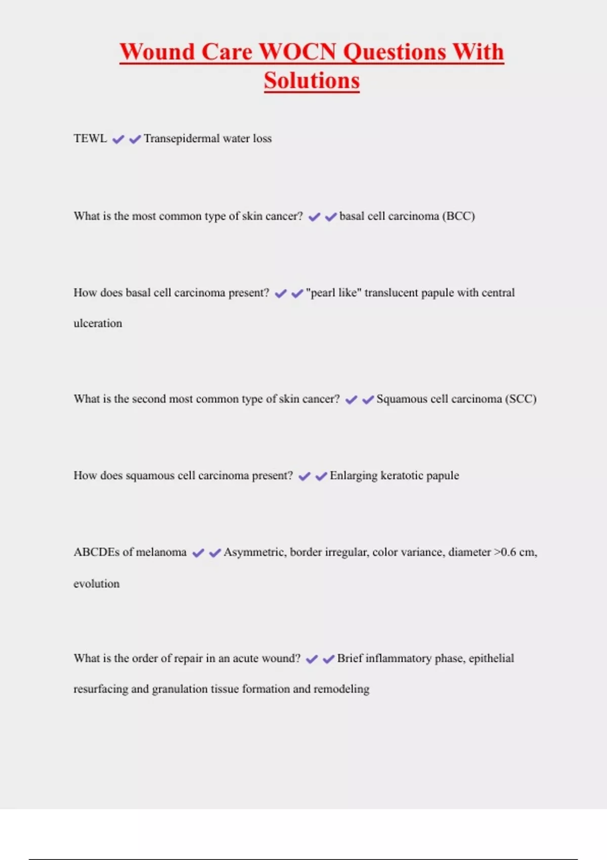 Wound Care WOCN Questions With Solutions - WOCN - Stuvia US