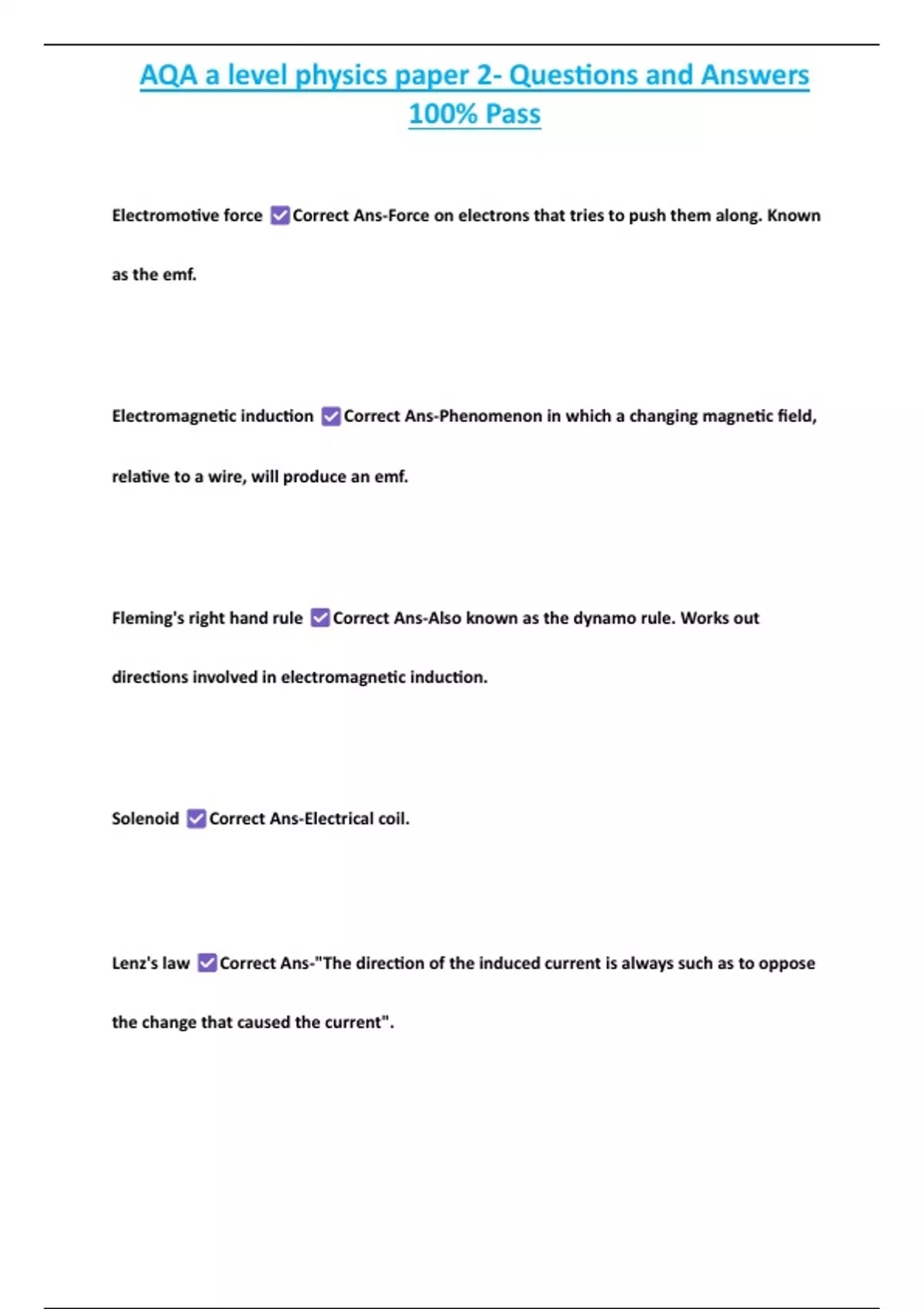 AQA a level physics paper 2- Questions and Answers 100% Pass - AQA A ...
