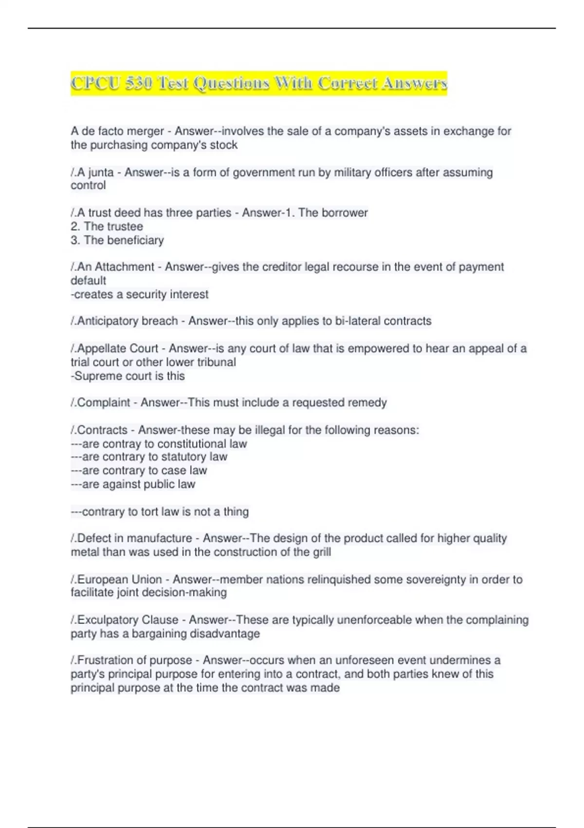 CPCU 530 Test Questions With Correct Answers - CPCU 530 - Stuvia US