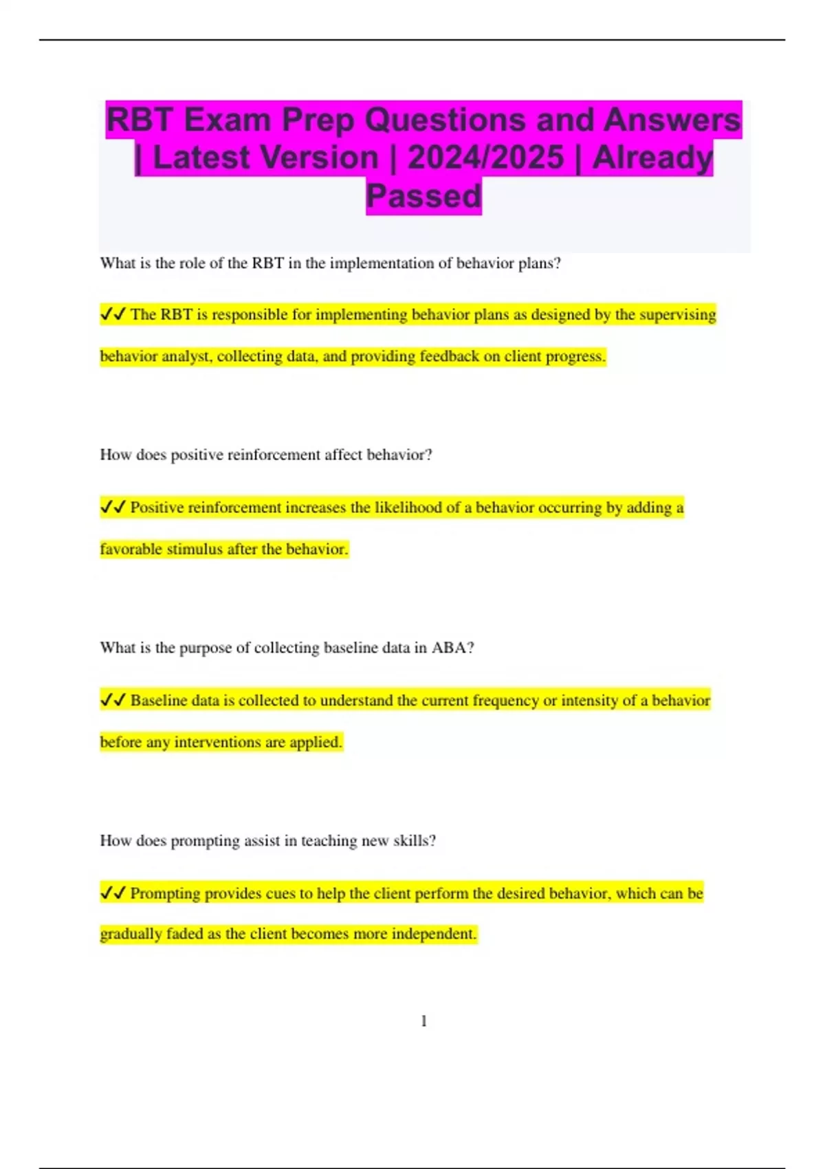 RBT Exam Prep Questions and Answers | Latest Version | 2024/2025 ...