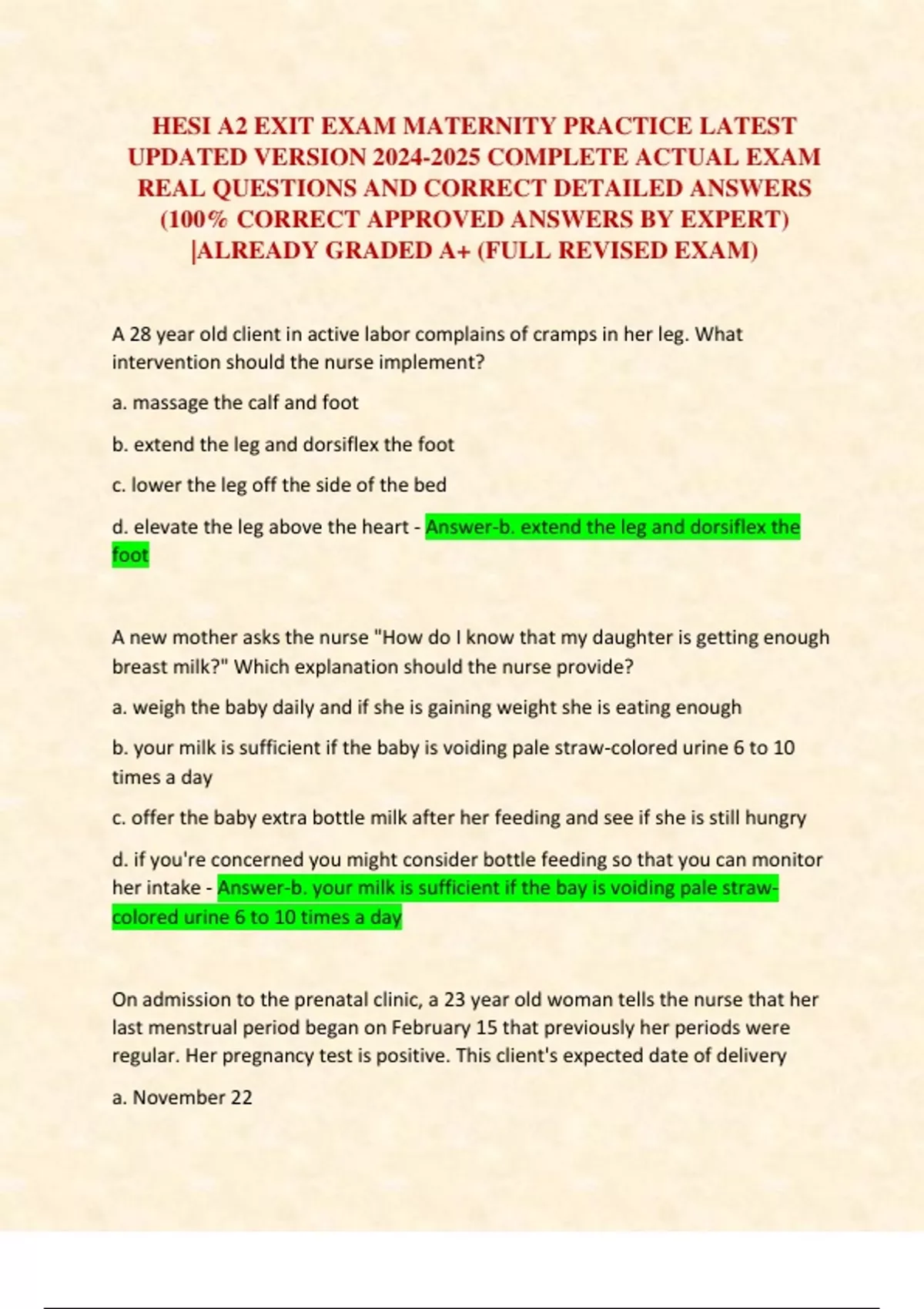 HESI A2 EXIT EXAM MATERNITY PRACTICE LATEST UPDATED VERSION COMPLETE ...