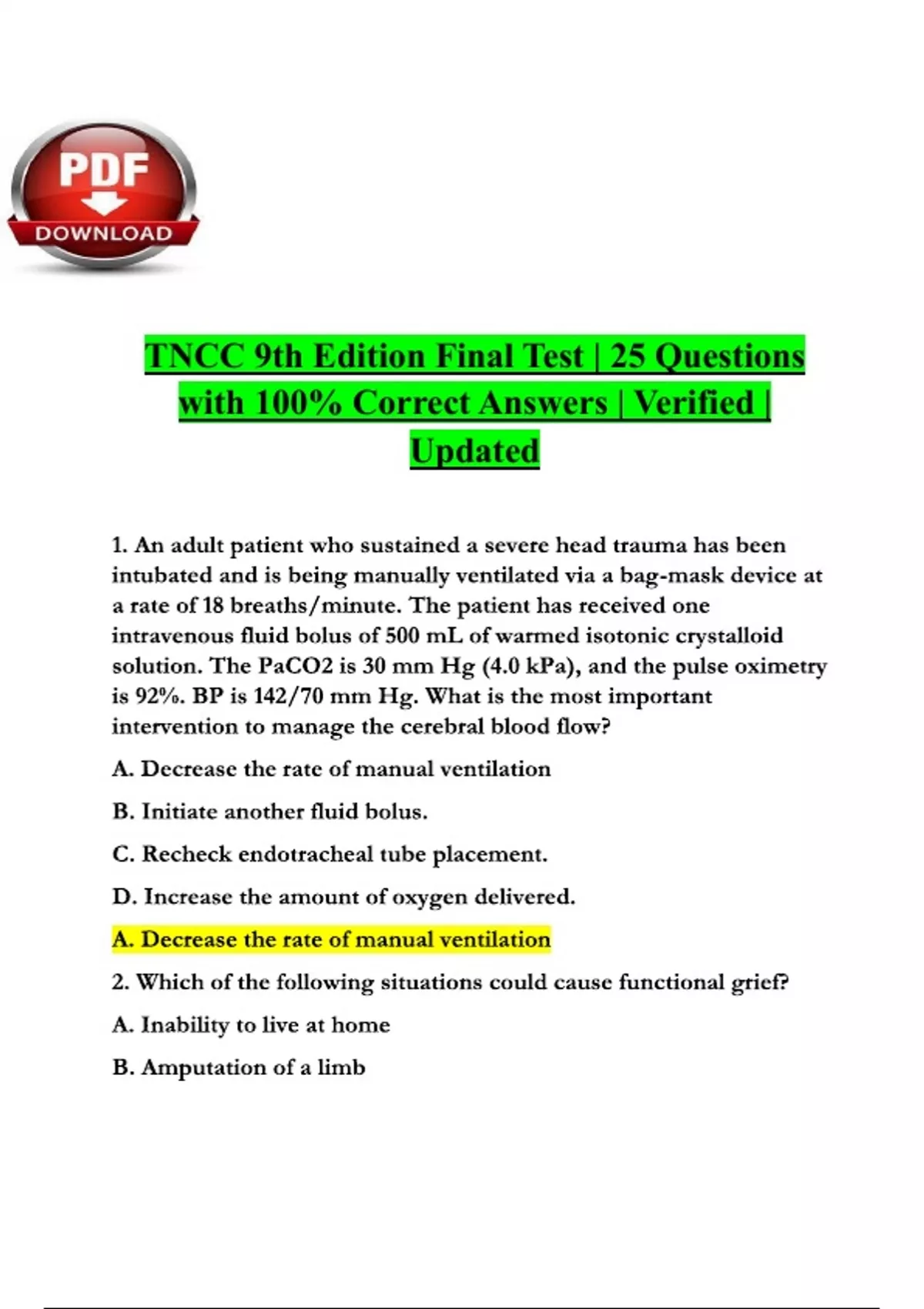 TNCC 9th Edition Final Test | 25 Questions with 100% Correct Answers ...