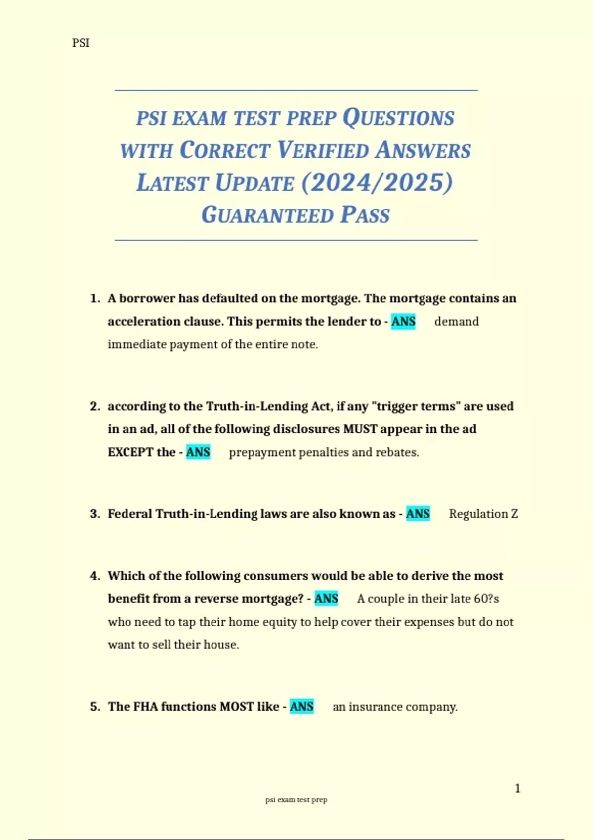 PSI EXAM TEST PREP QUESTIONS WITH CORRECT VERIFIED ANSWERS LATEST ...