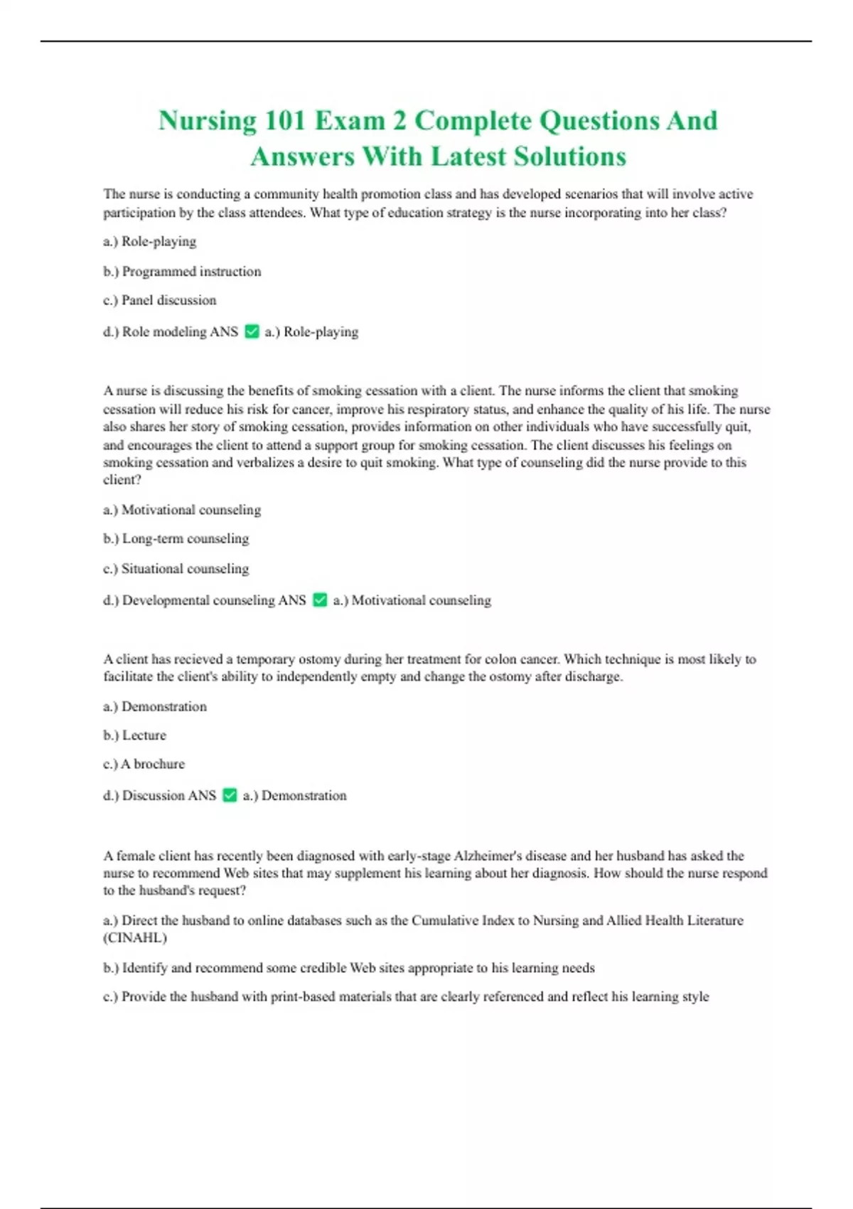 Nursing 101 Exam 2 Complete Questions And Answers With Latest Solutions ...