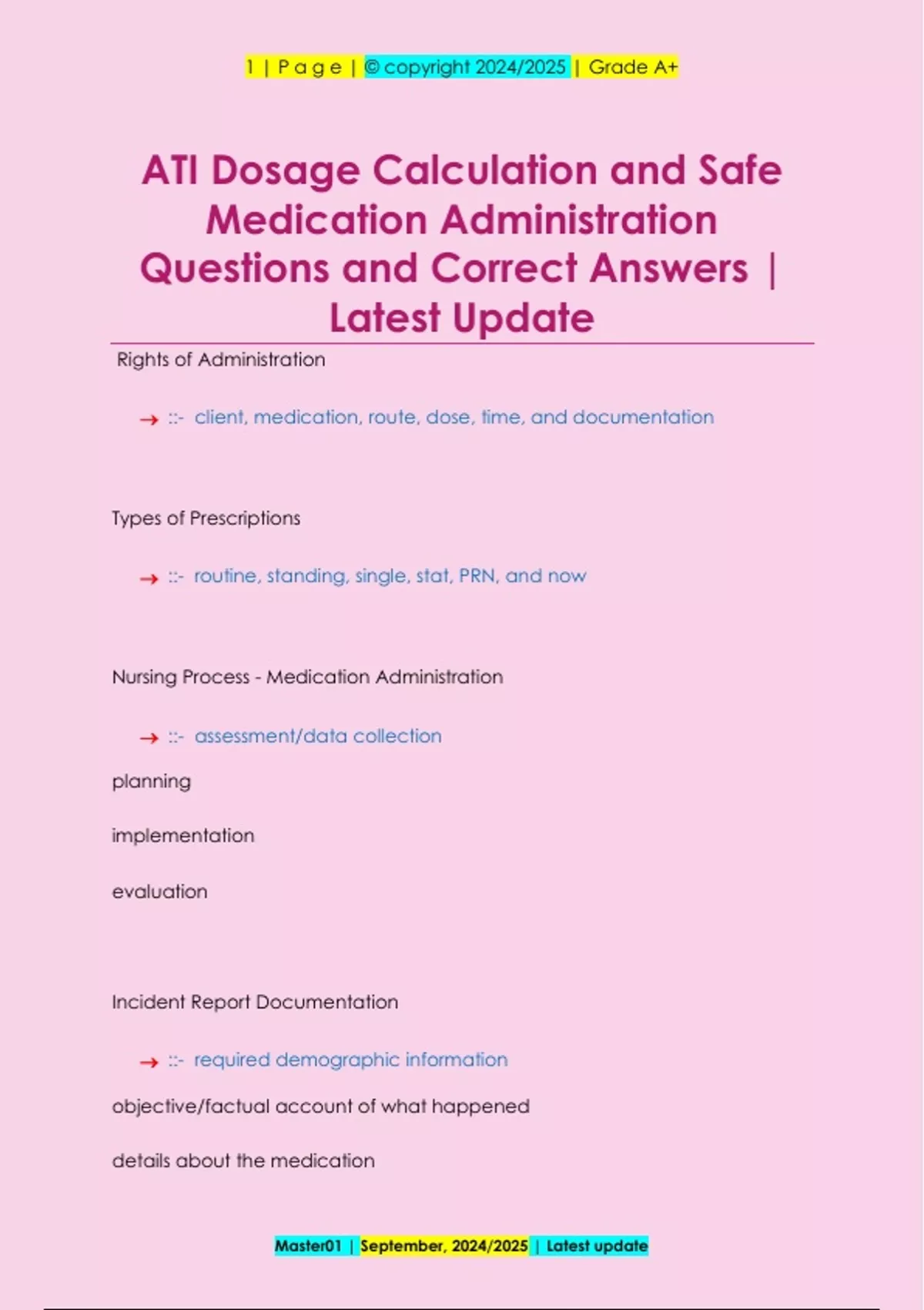 ATI Dosage Calculation and Safe Medication Administration Questions and ...