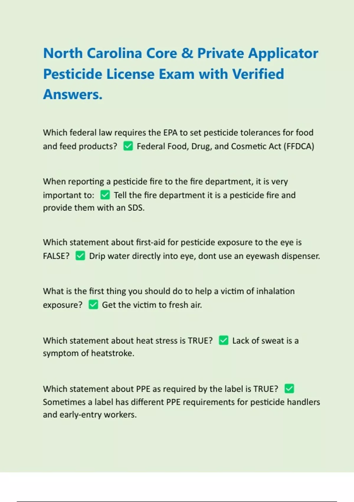 North Carolina Core & Private Applicator Pesticide License Exam with ...