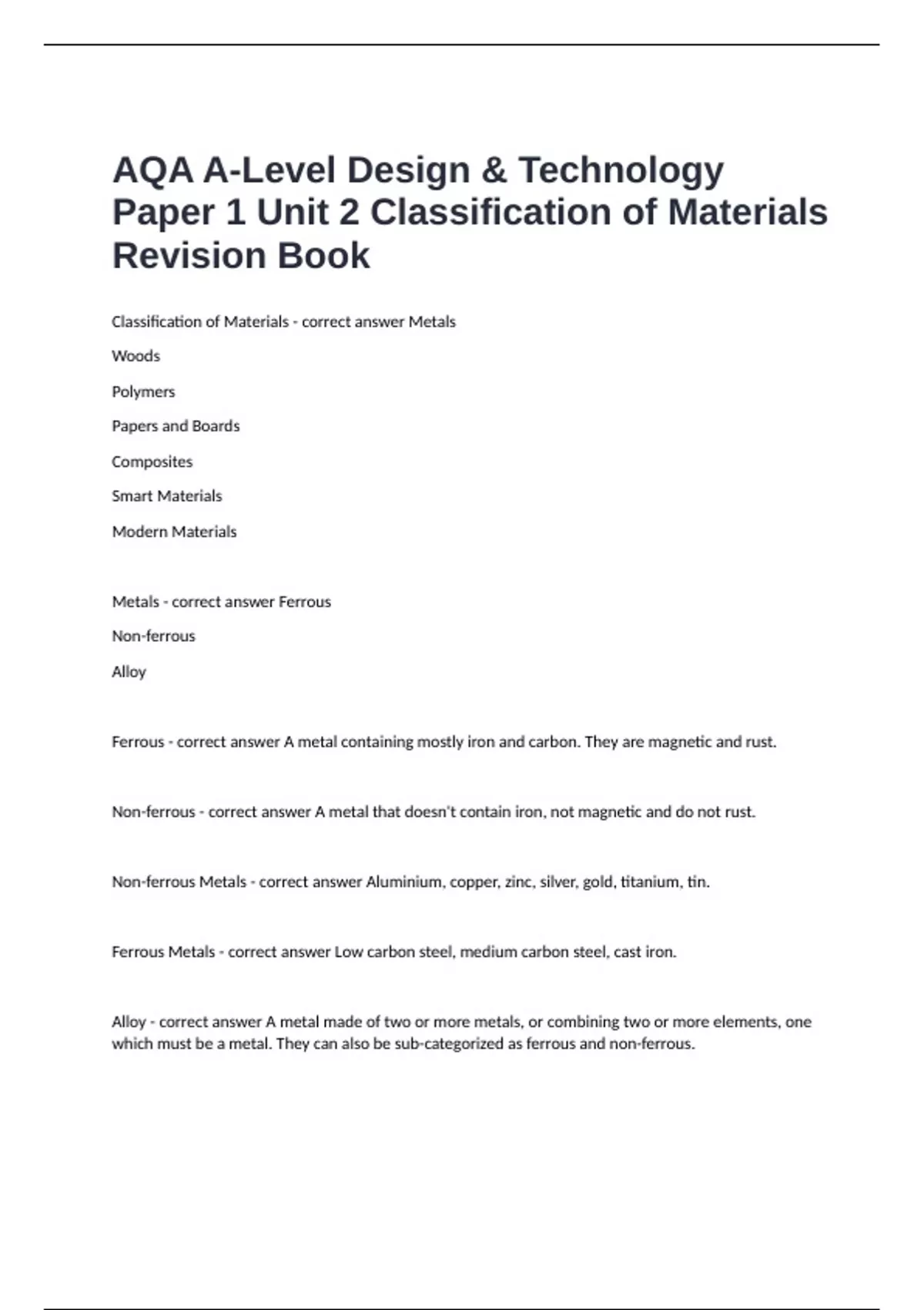 AQA A-Level Design & Technology Paper 1 Unit 2 Classification of ...