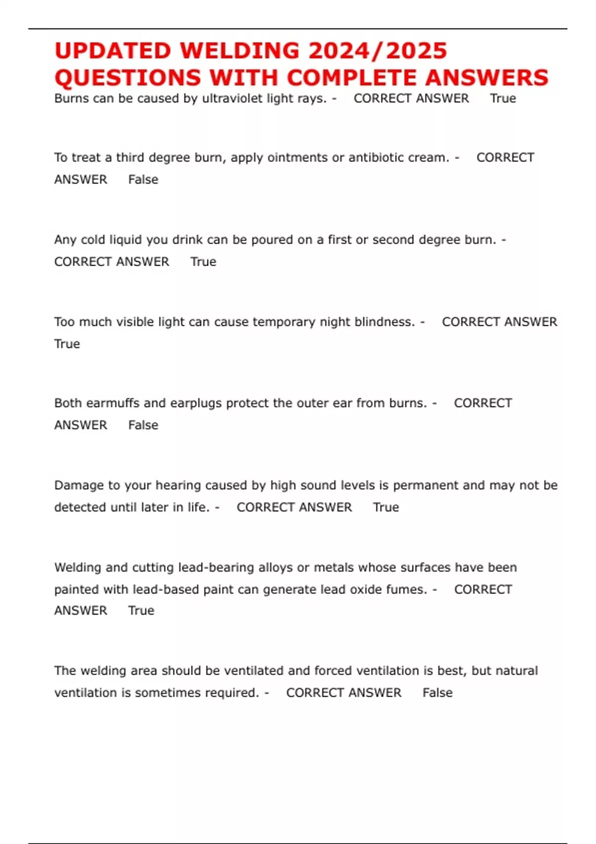 UPDATED WELDING 2024/2025 QUESTIONS WITH COMPLETE ANSWERS - WELDING ...