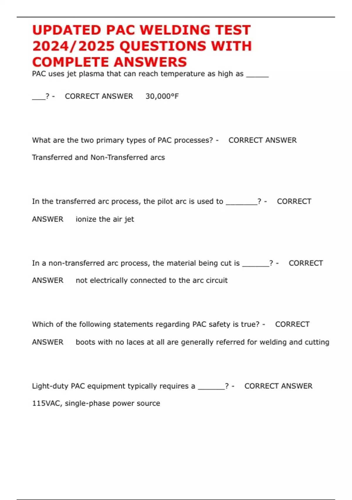 UPDATED PAC WELDING TEST 2024/2025 QUESTIONS WITH COMPLETE ANSWERS ...