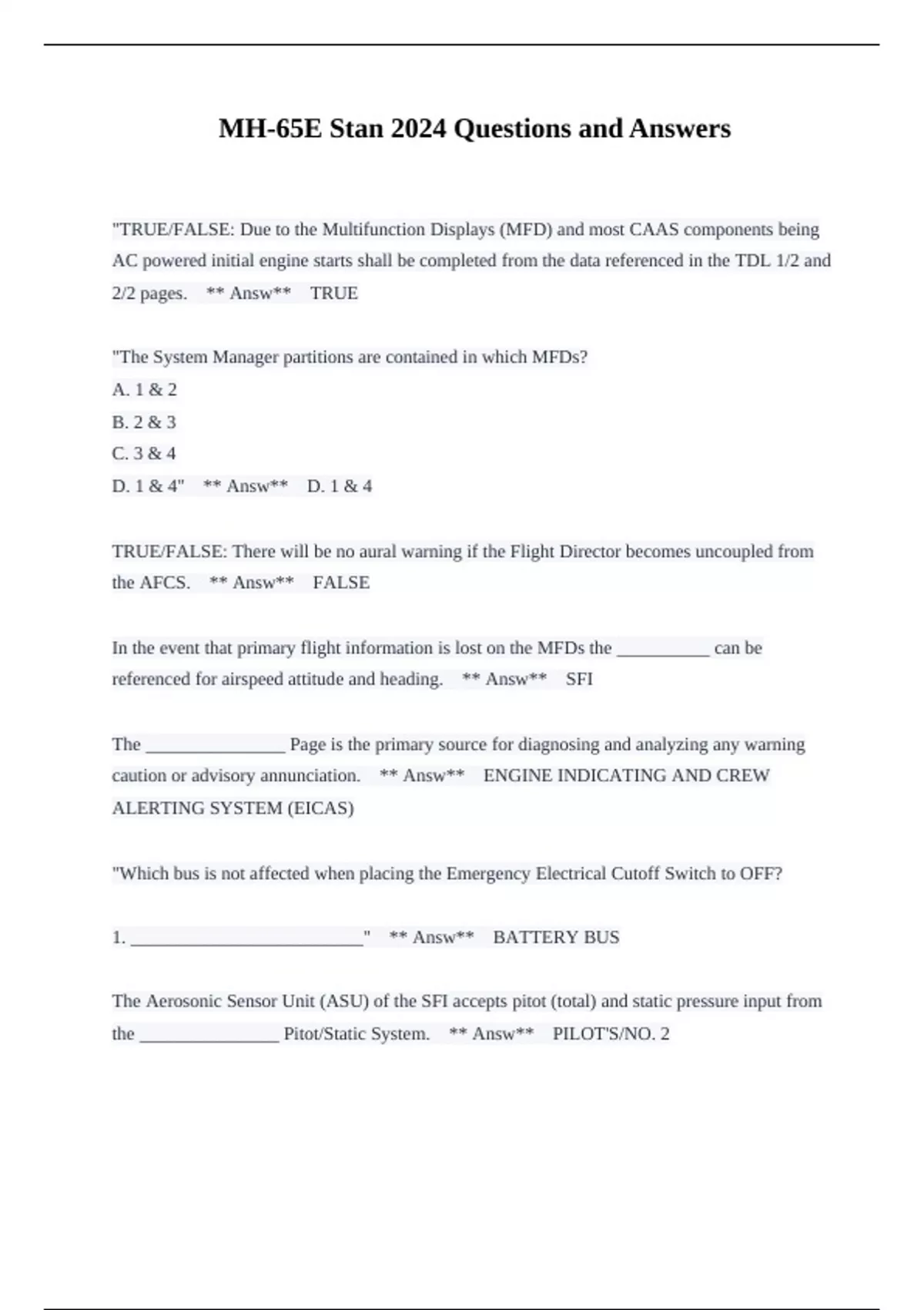 MH-65E Stan 2024 Questions and Answers - MH-65E - Stuvia US