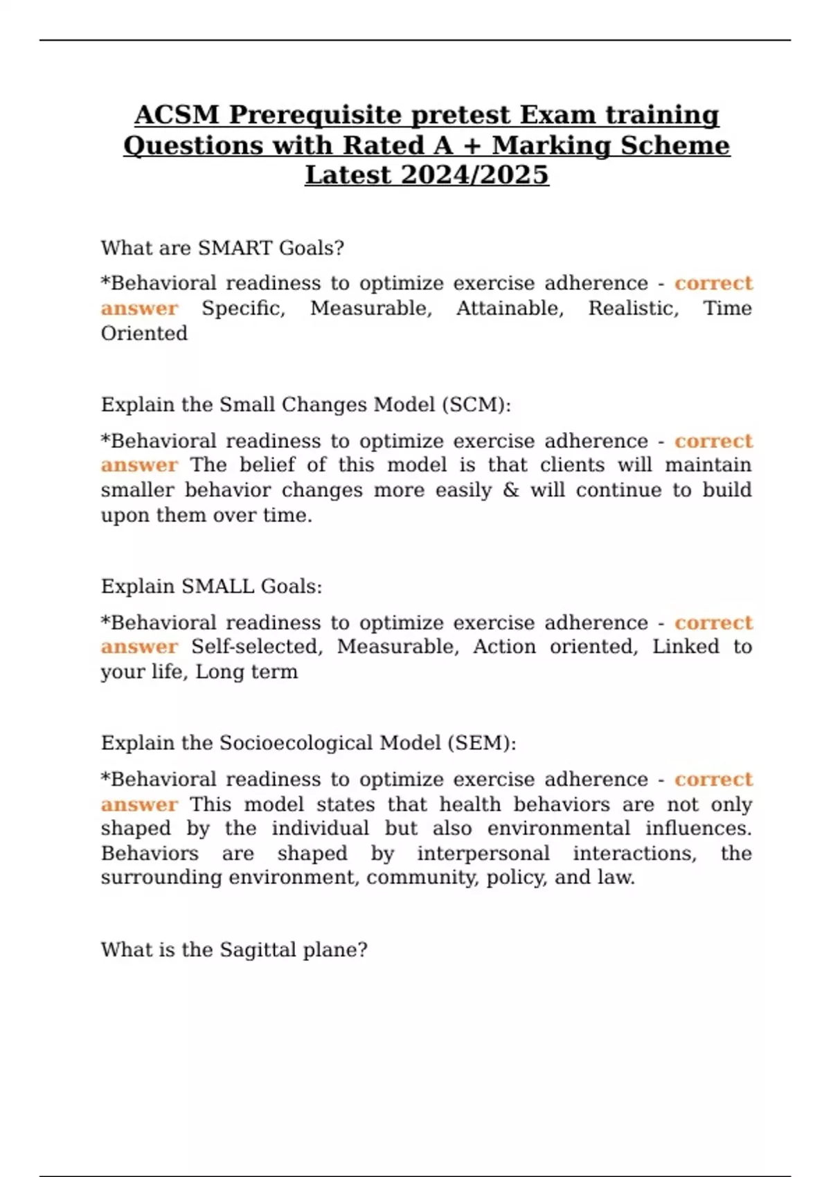 ACSM Prerequisite pretest Exam training Questions with Rated A ...