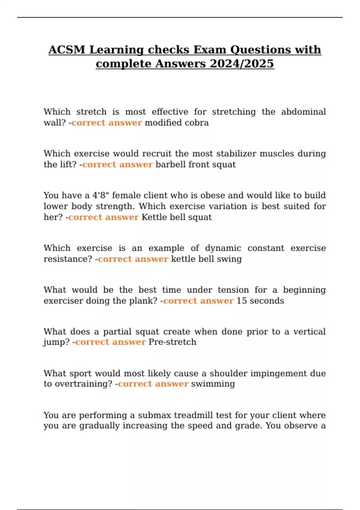ACSM Learning checks Exam Questions with complete Answers 2024/2025 ...