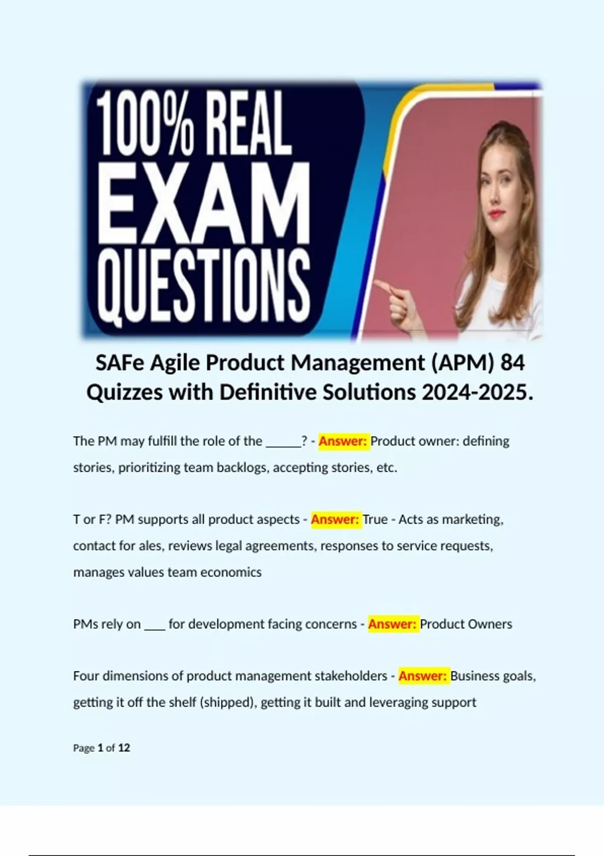 Safe Agile Product Management Apm 84 Quizzes With Definitive Solutions Safe Agile Product