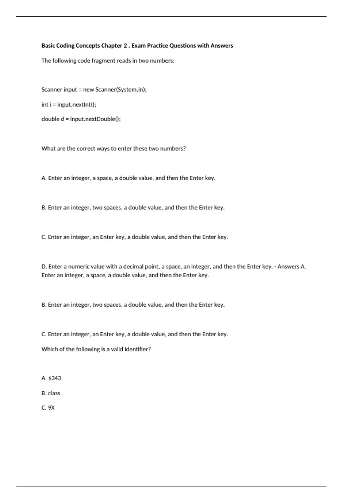 Basic Coding Concepts Chapter 2 Exam Practice Questions With Answers Programming Stuvia Us