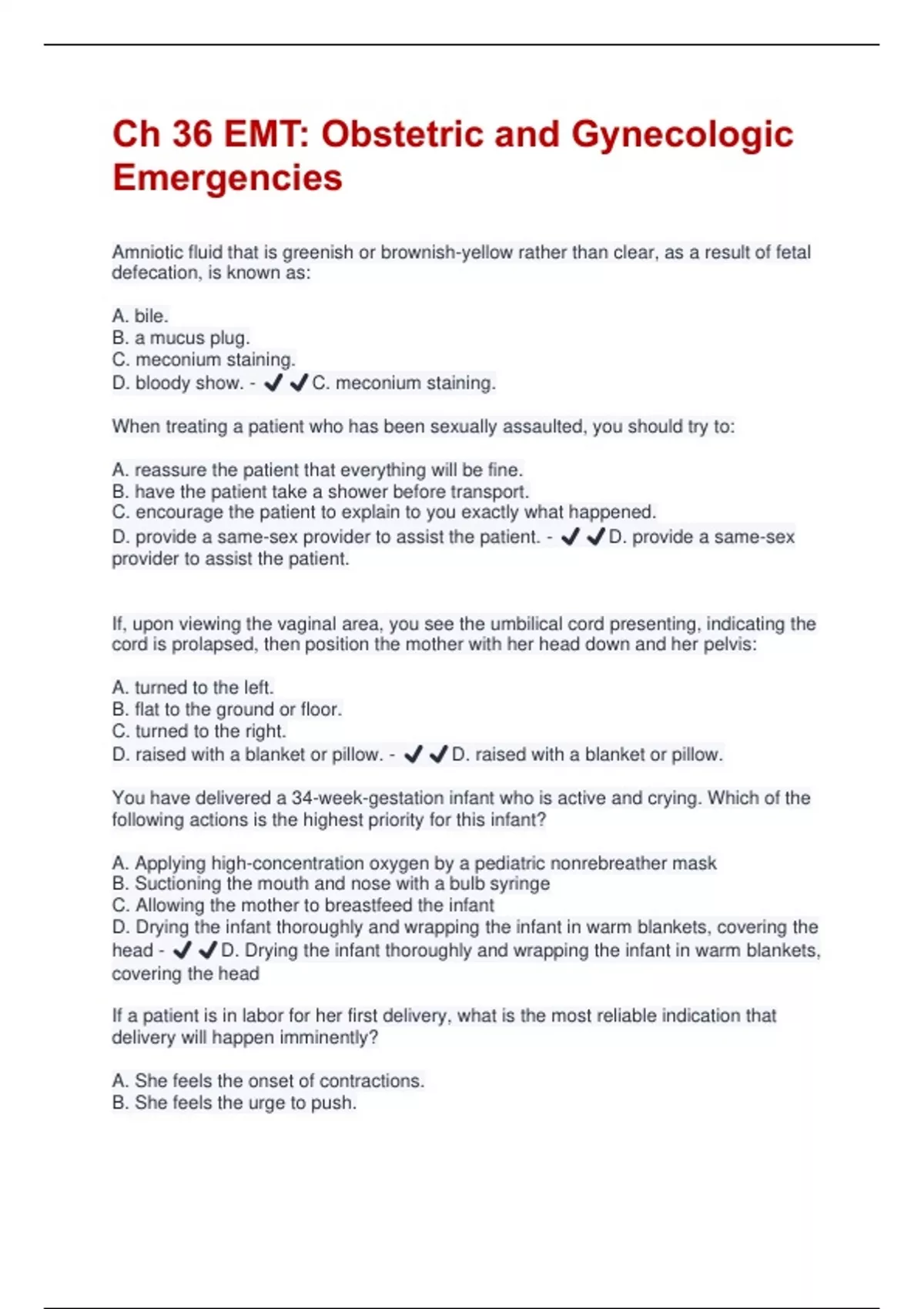 Ch 36 EMT: Obstetric and Gynecologic Emergencies Questions And Answers ...