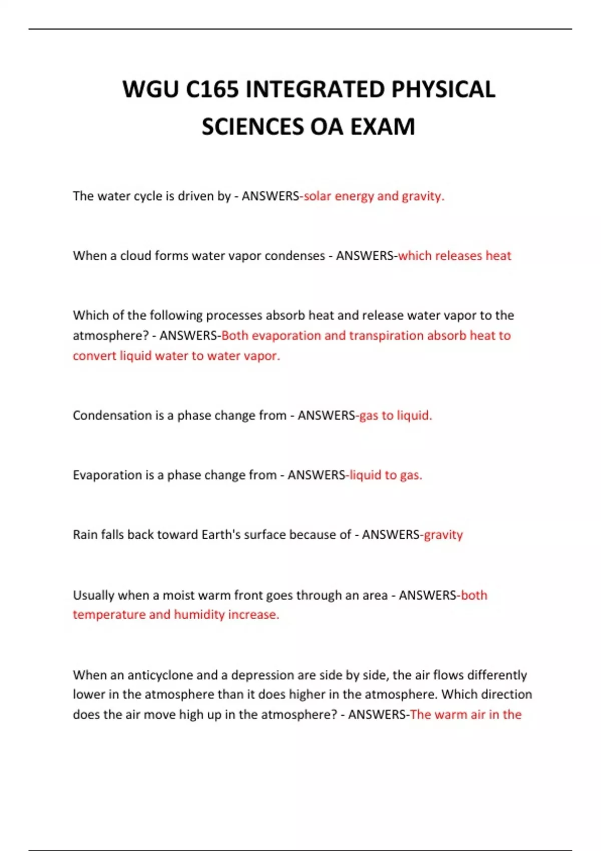 WGU C165 INTEGRATED PHYSICAL SCIENCES OA EXAM QUESTIONS AND ANSWERS ...