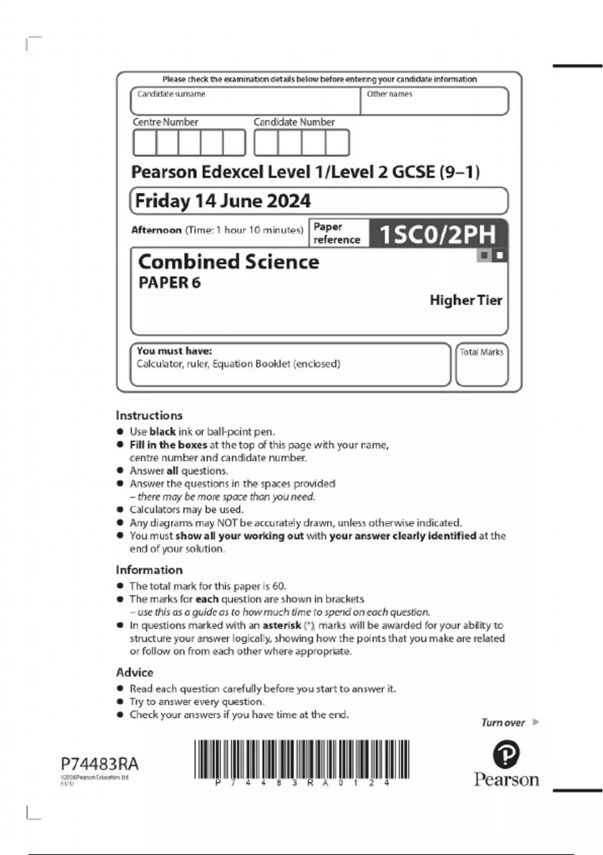 GCSE EDEXCEL 2024 Higher Combined Science Physics Paper 2 (Paper 6 ...