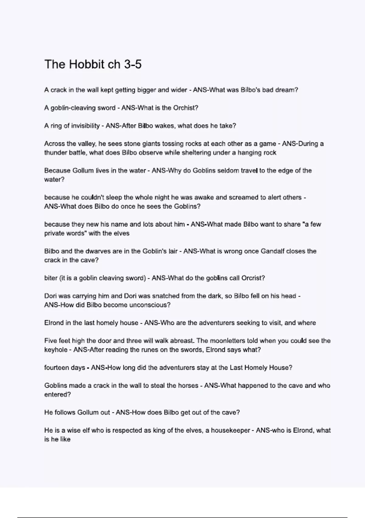 The Hobbit ch 3-5Questions & 100% Verified Correct Answers with ...