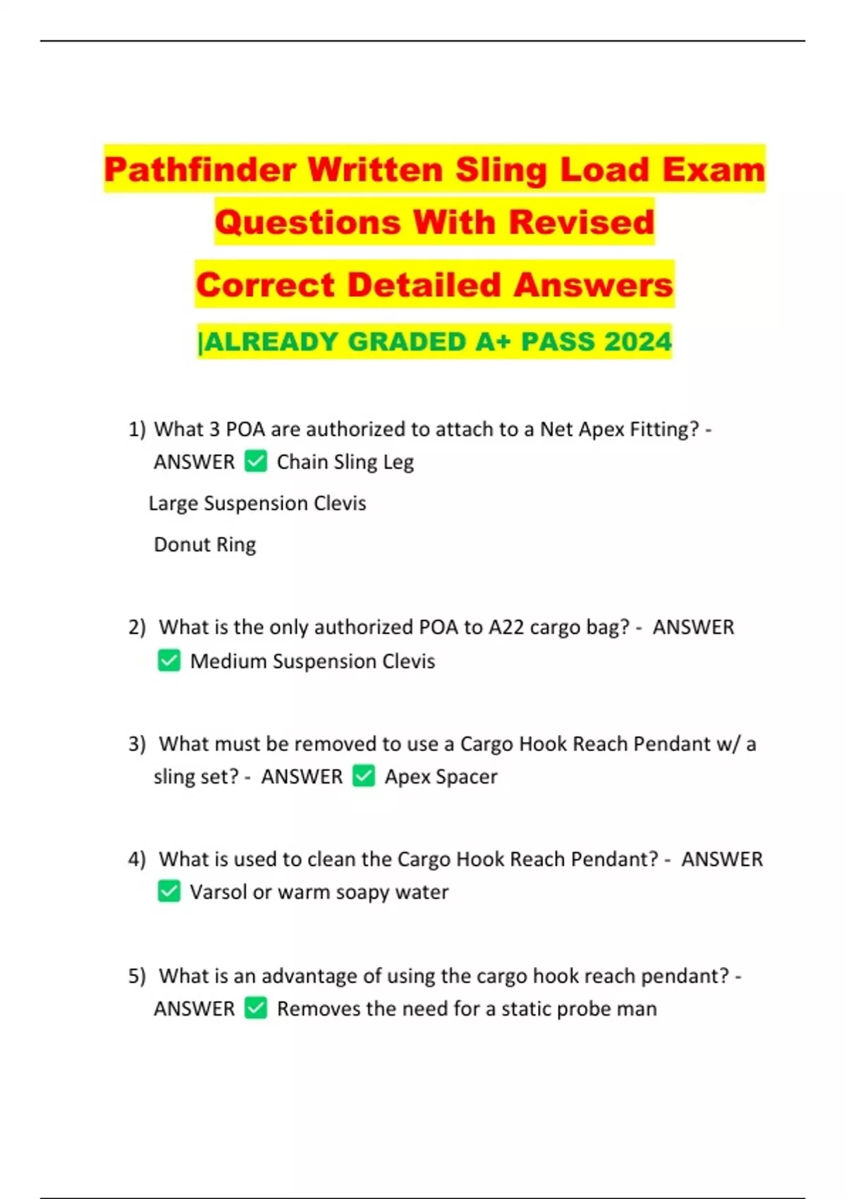 Pathfinder Written Sling Load Exam Questions With Revised Correct ...