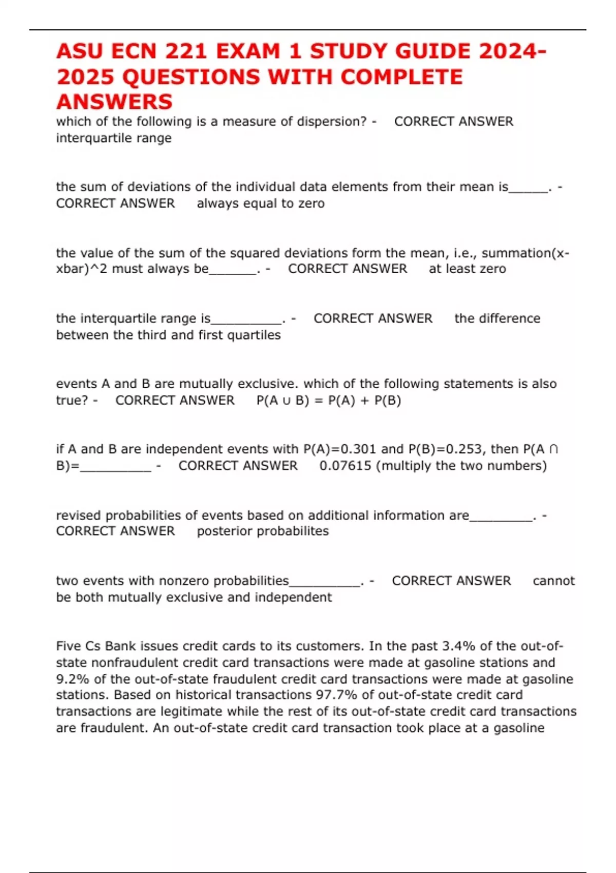 ASU ECN 221 EXAM 1 STUDY GUIDE QUESTIONS WITH COMPLETE ANSWERS - ASU ECN 221 - Stuvia US