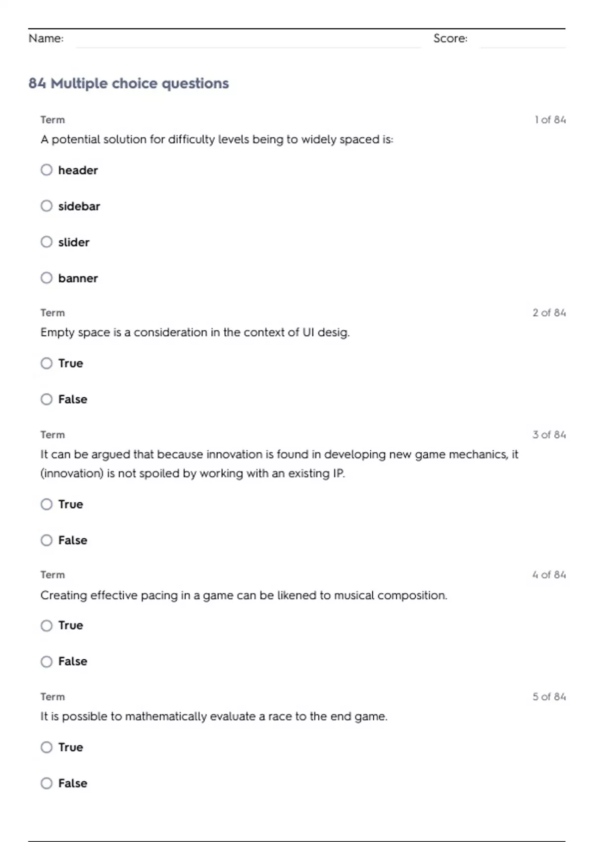GAME DESIGN FINAL QUESTIONS AND ANSWERS - GAME DESIGN - Stuvia US
