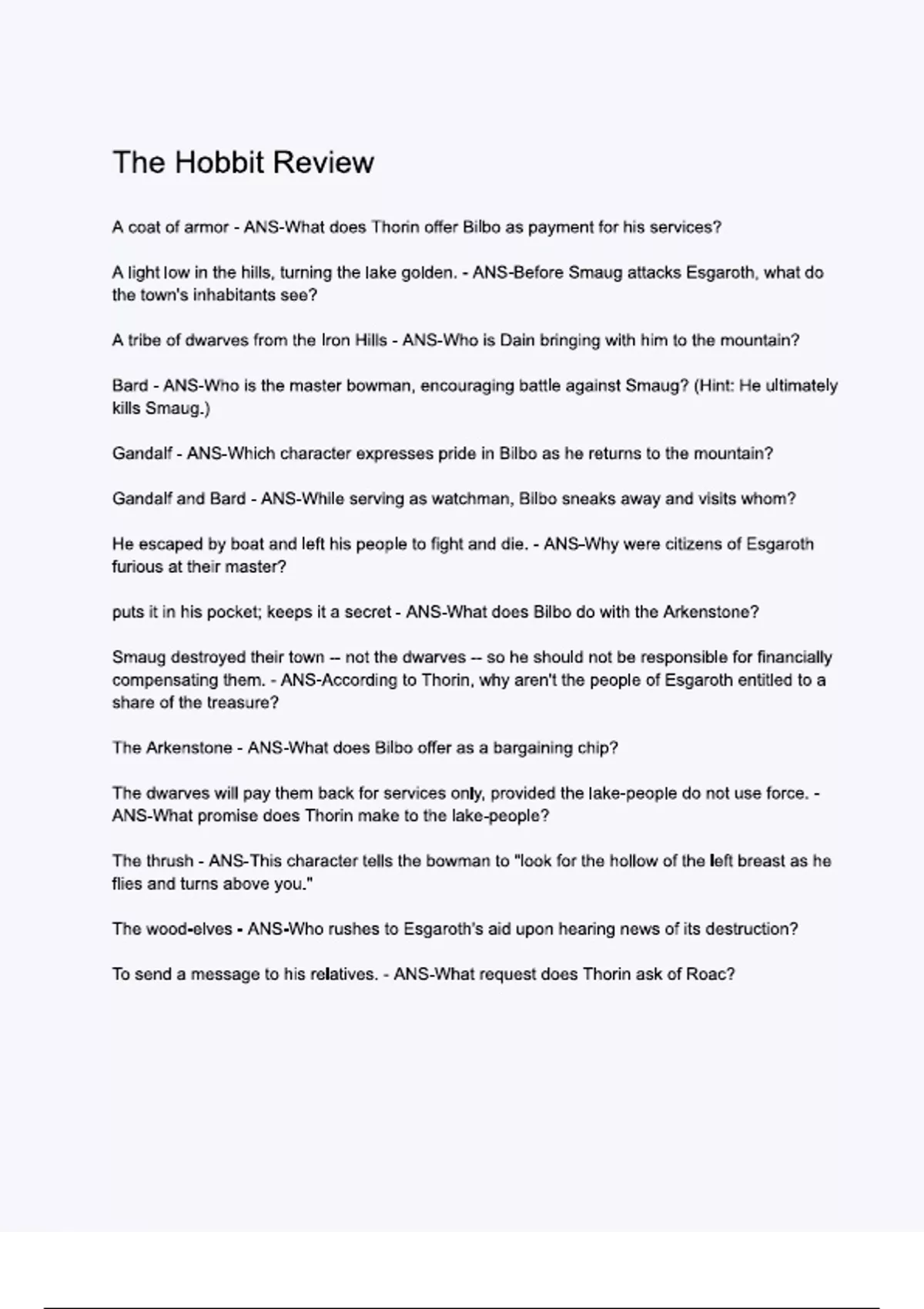 The Hobbit Review Questions & 100% Verified Correct Answers with ...