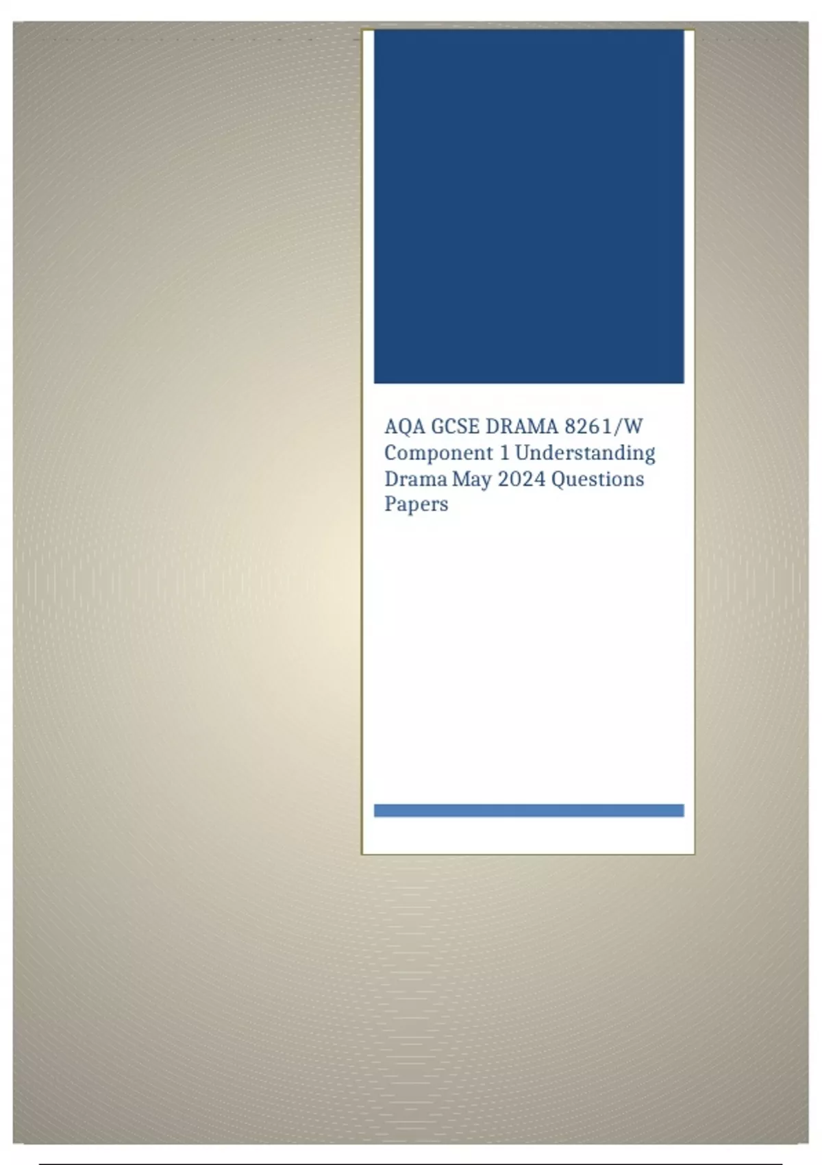 AQA GCSE DRAMA 8261/W Component 1 Understanding Drama May 2024 ...