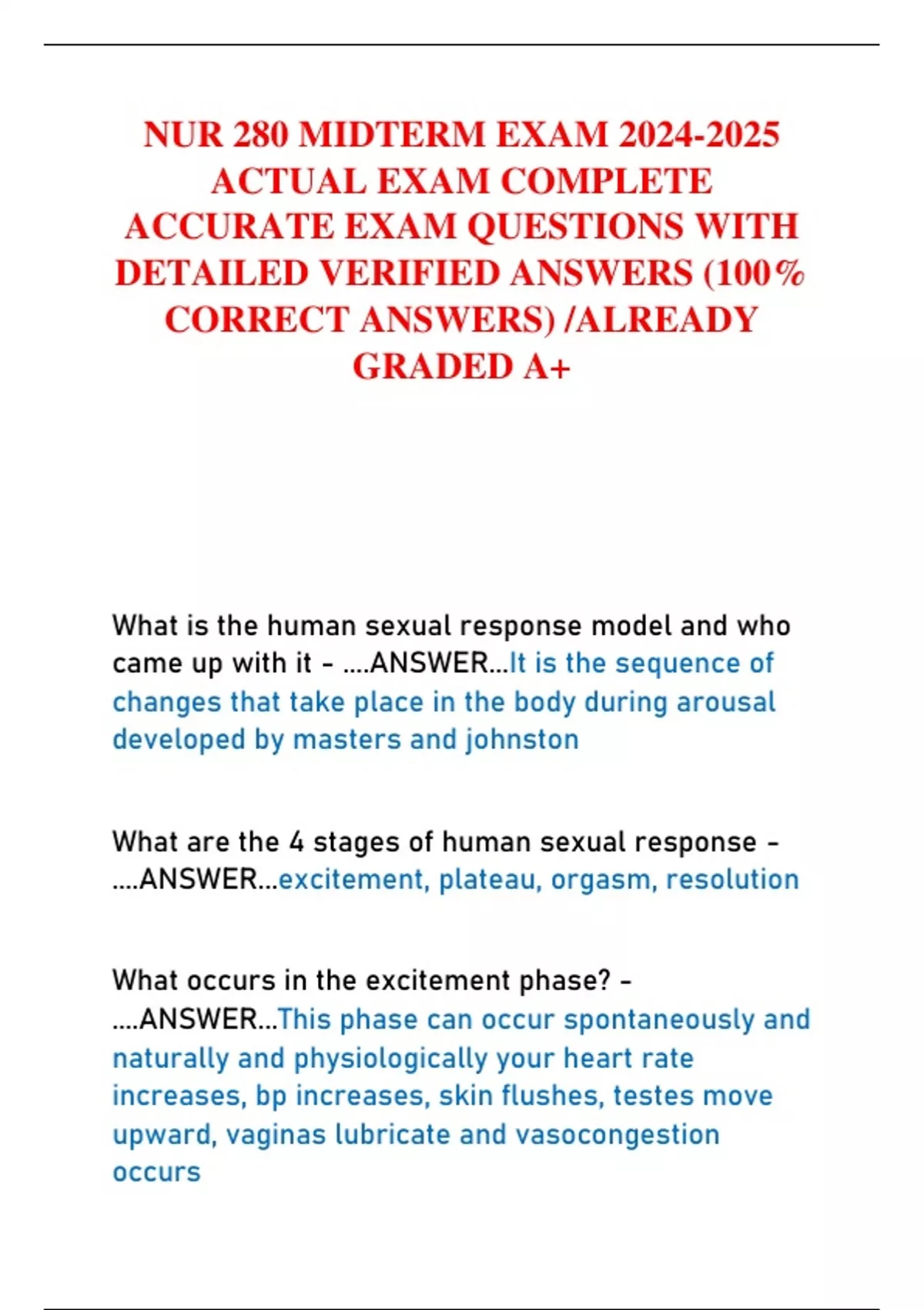 NUR 280 MIDTERM EXAM ACTUAL EXAM COMPLETE ACCURATE EXAM QUESTIONS WITH DETAILED VERIFIED ANSWERS ...