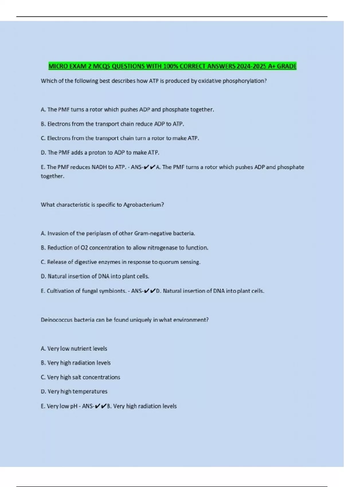 MICRO EXAM 2 MCQS QUESTIONS WITH 100% CORRECT ANSWERS A+ GRADE - MICRO MCQS - Stuvia UK