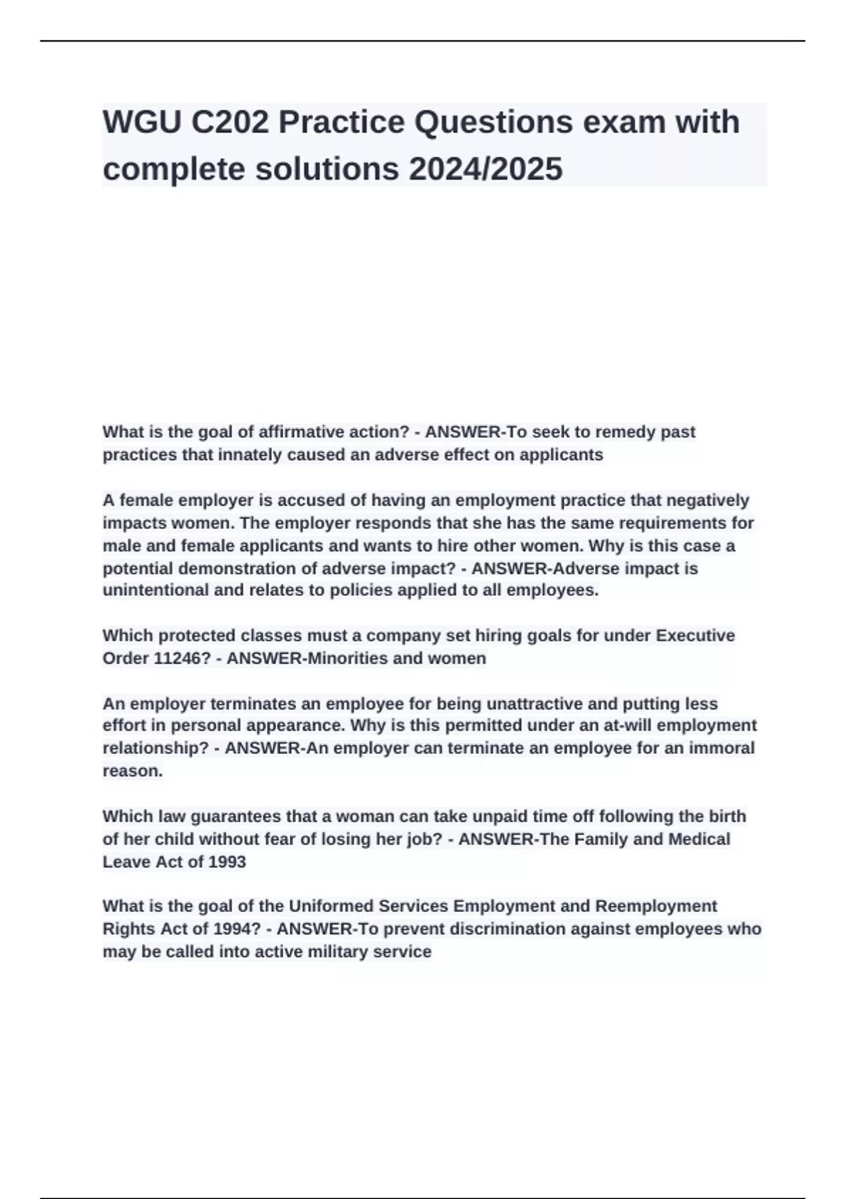 WGU C202 Practice Questions exam with complete solutions 2024_2025. - WGU c202 - Stuvia US