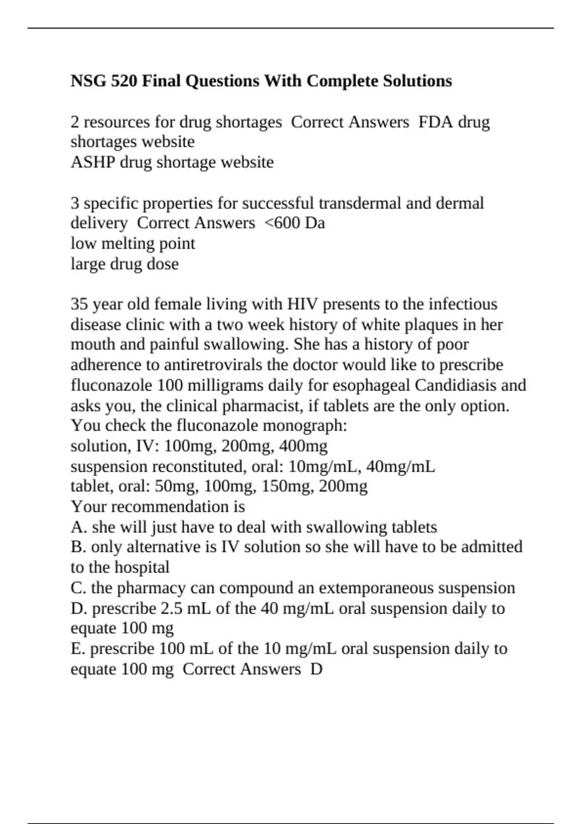 NSG 520 Herzing University -NSG 520 Final Questions With Complete ...