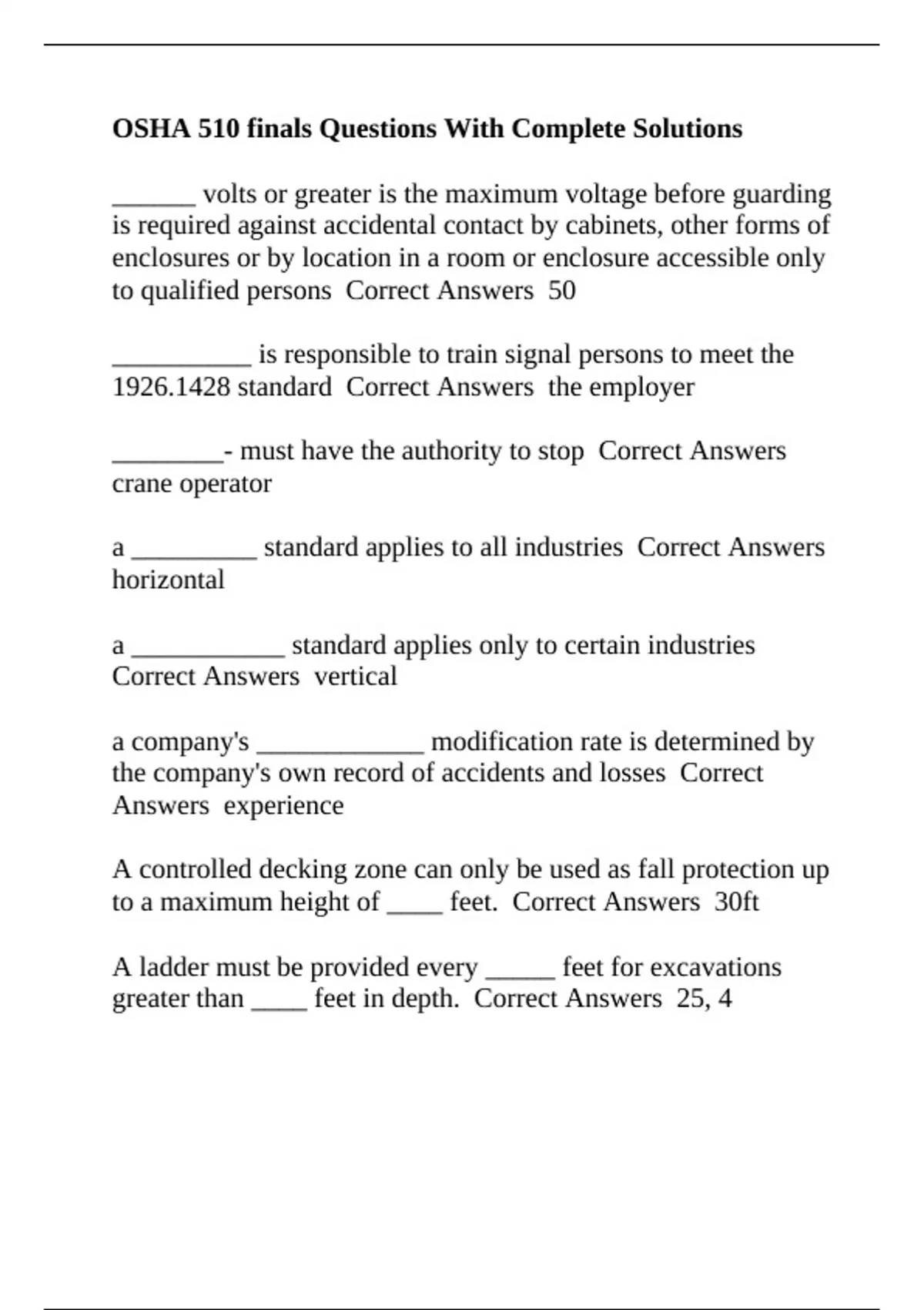 OSHA 510 finals Questions With Complete Solutions - OSHA 510 - Stuvia US