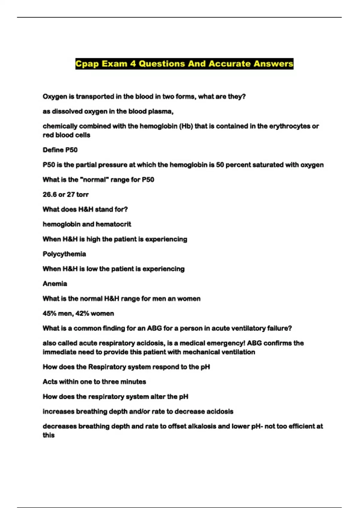 Cpap Exam 4 Questions And Accurate Answers - Cpap - Stuvia US
