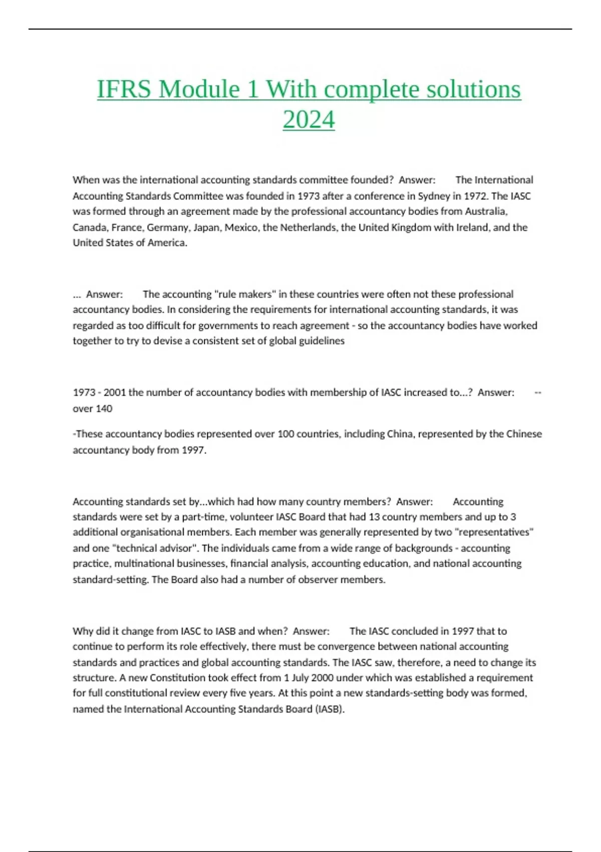 IFRS Module 1 With complete solutions 2024 - IFRS - Stuvia US