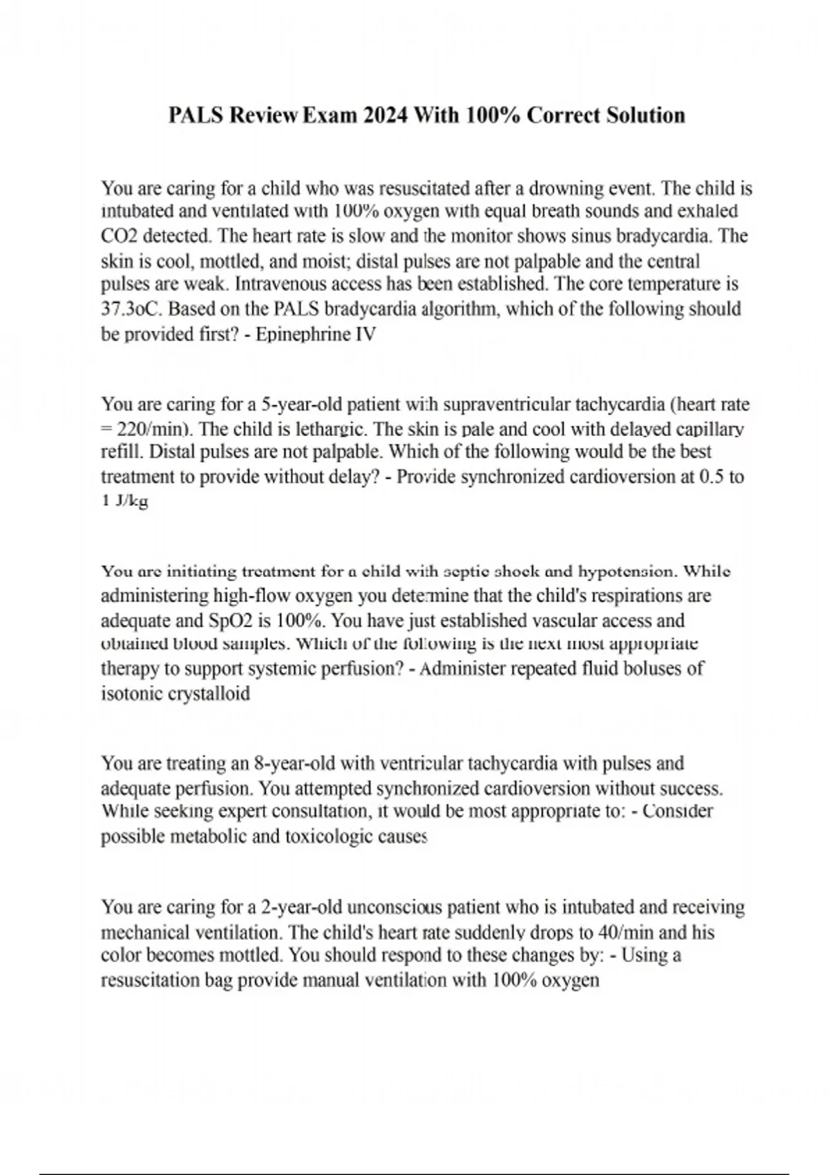 PALS Review Exam 2024 With 100% Correct Solution - Pals - Stuvia US