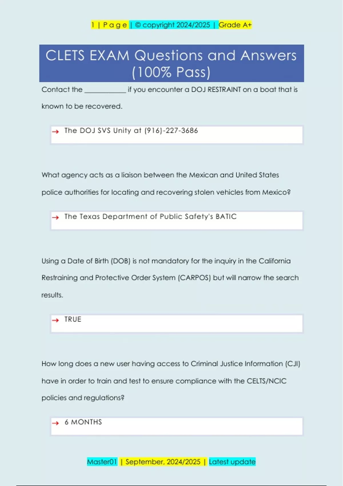 CLETS EXAM Questions and Answers (100% Pass) - CLET - Stuvia US