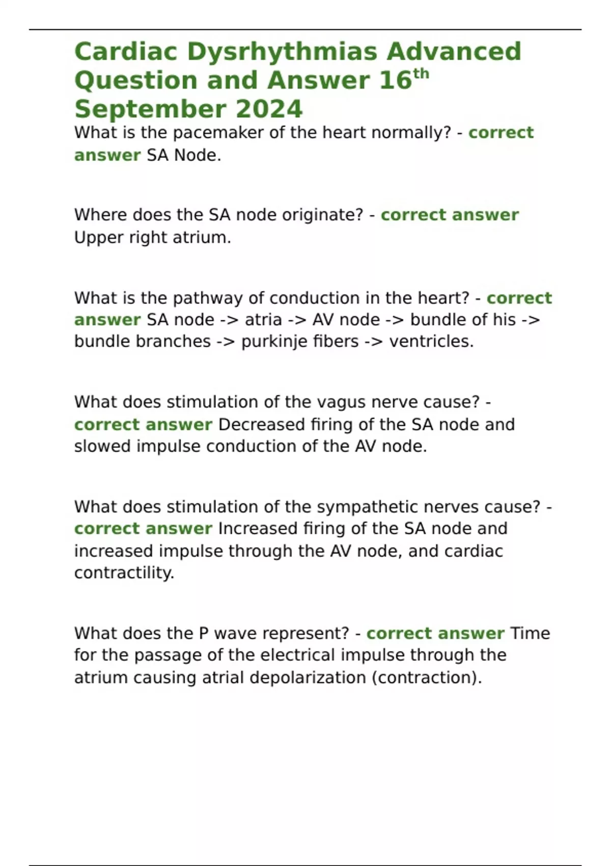 Cardiac Dysrhythmias Advanced Question and Answer 16th September 2024 ...