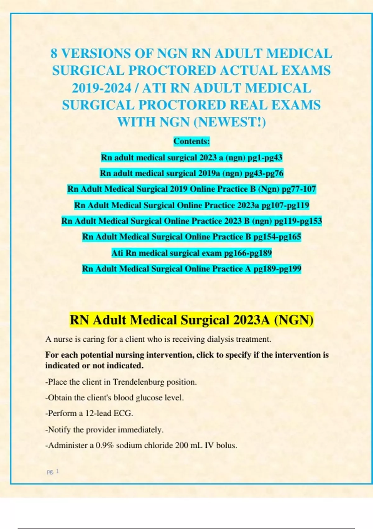 8 VERSIONS OF NGN RN ADULT MEDICAL SURGICAL PROCTORED ACTUAL EXAMS ...