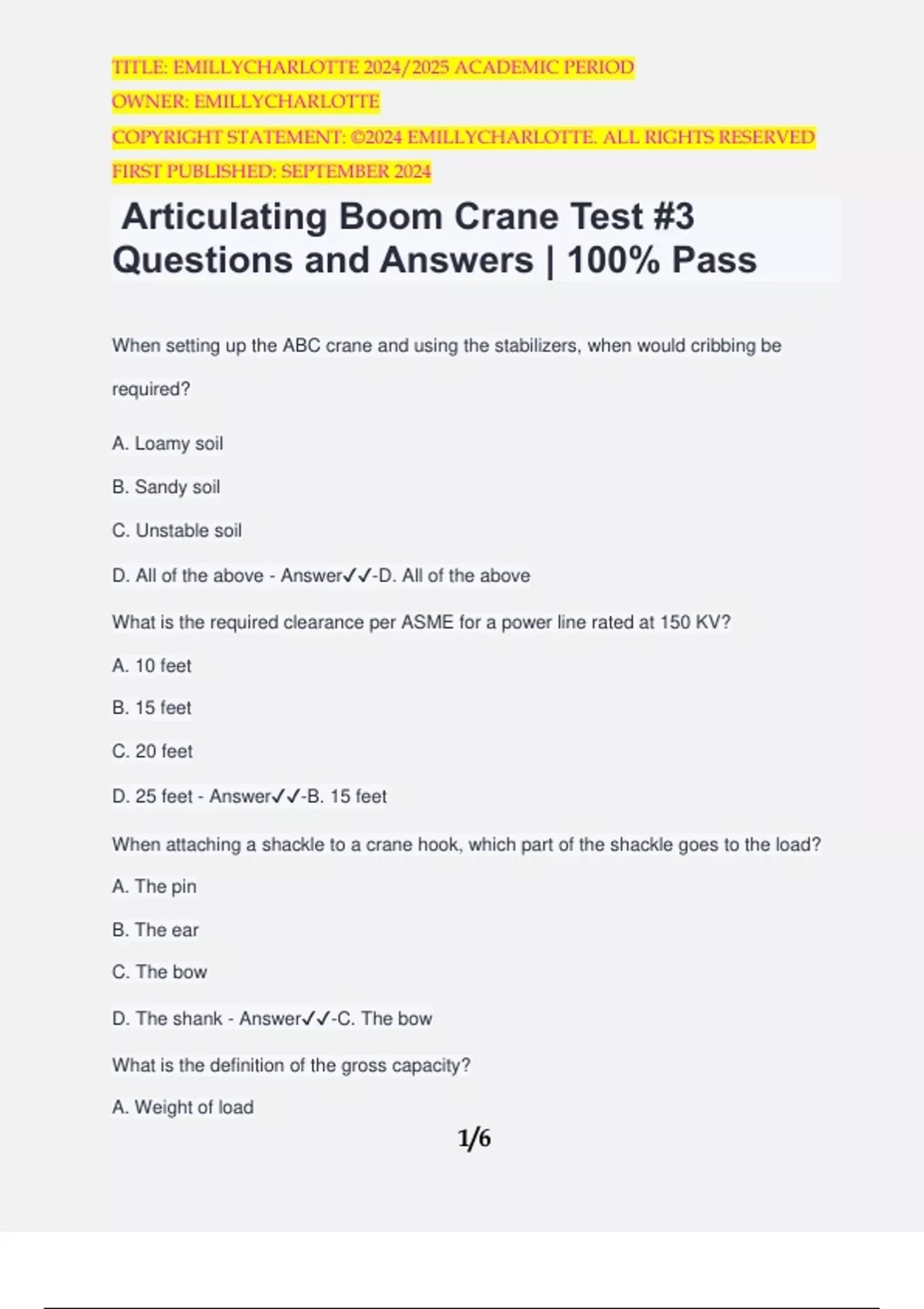 Articulating Crane Exam Bundle Pack Questions and Answers | 100% Pass ...