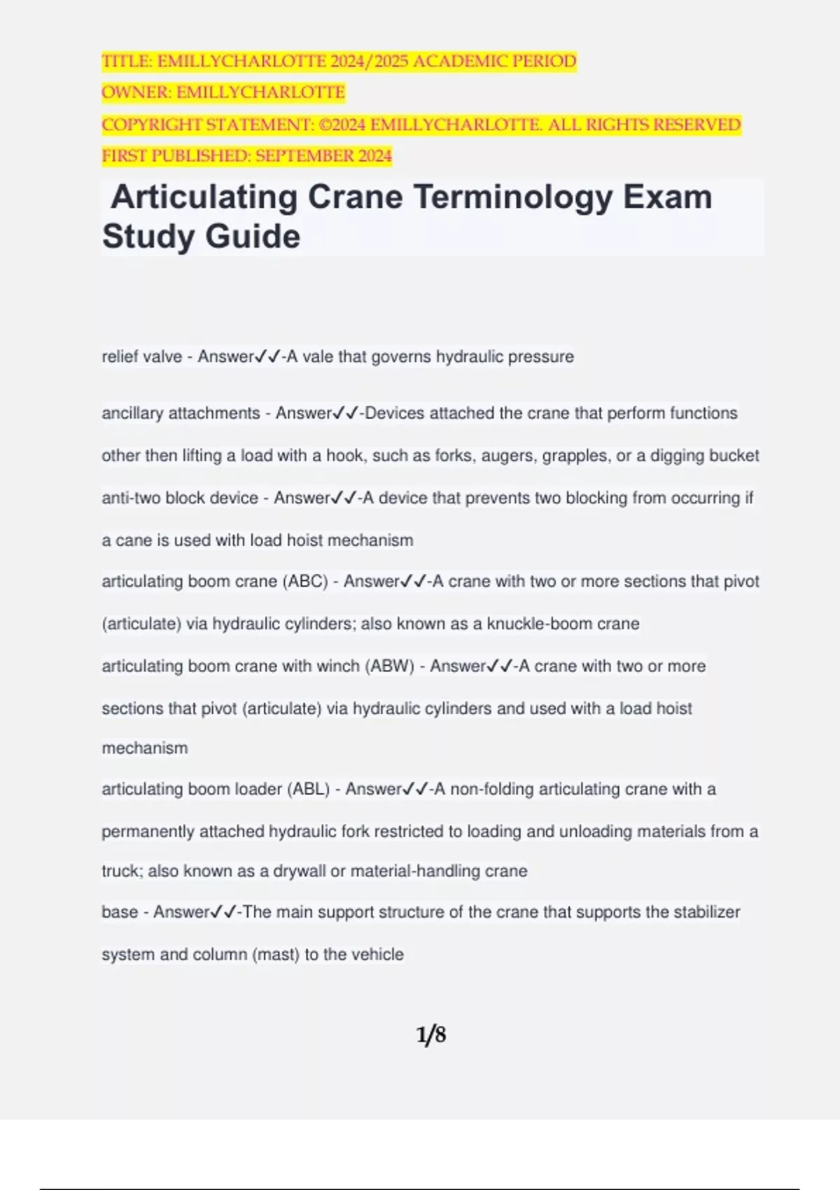 Articulating Crane Terminology Exam Study Guide - Articulating Crane ...