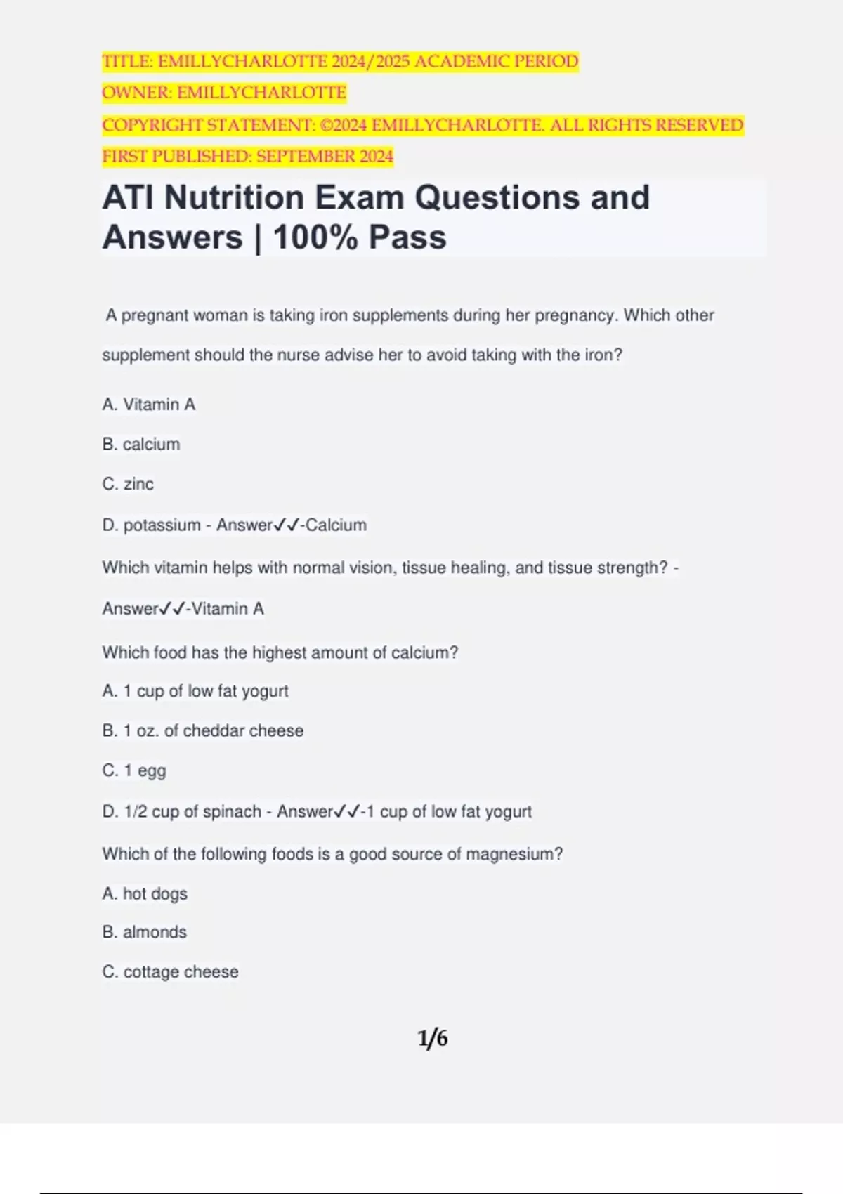 ATI Nutrition Exam Bundle Pack Questions and Answers | 100% Pass ...