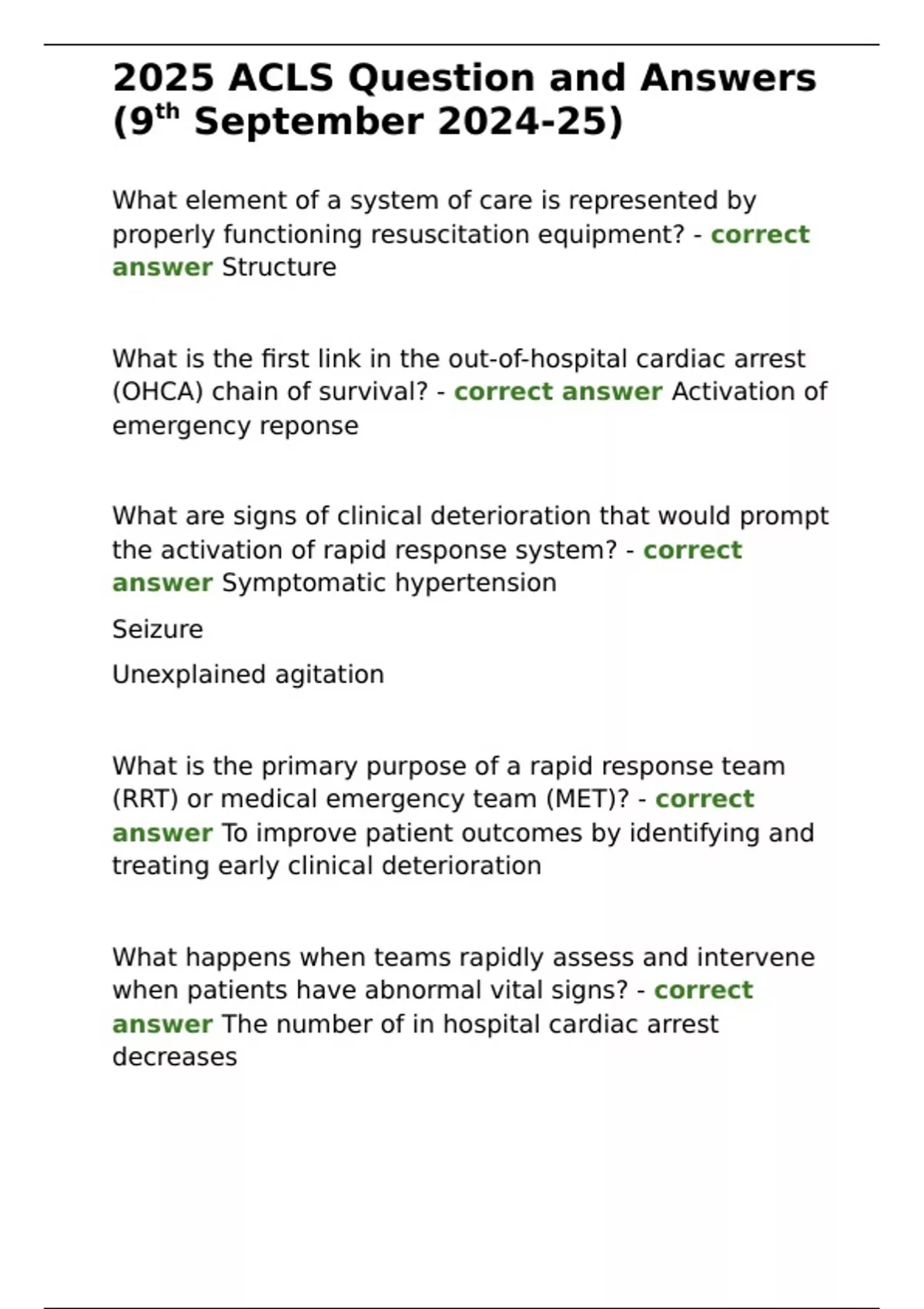 2025 ACLS Question and Answers (9th September 2024-25) - 2025 ACLS ...
