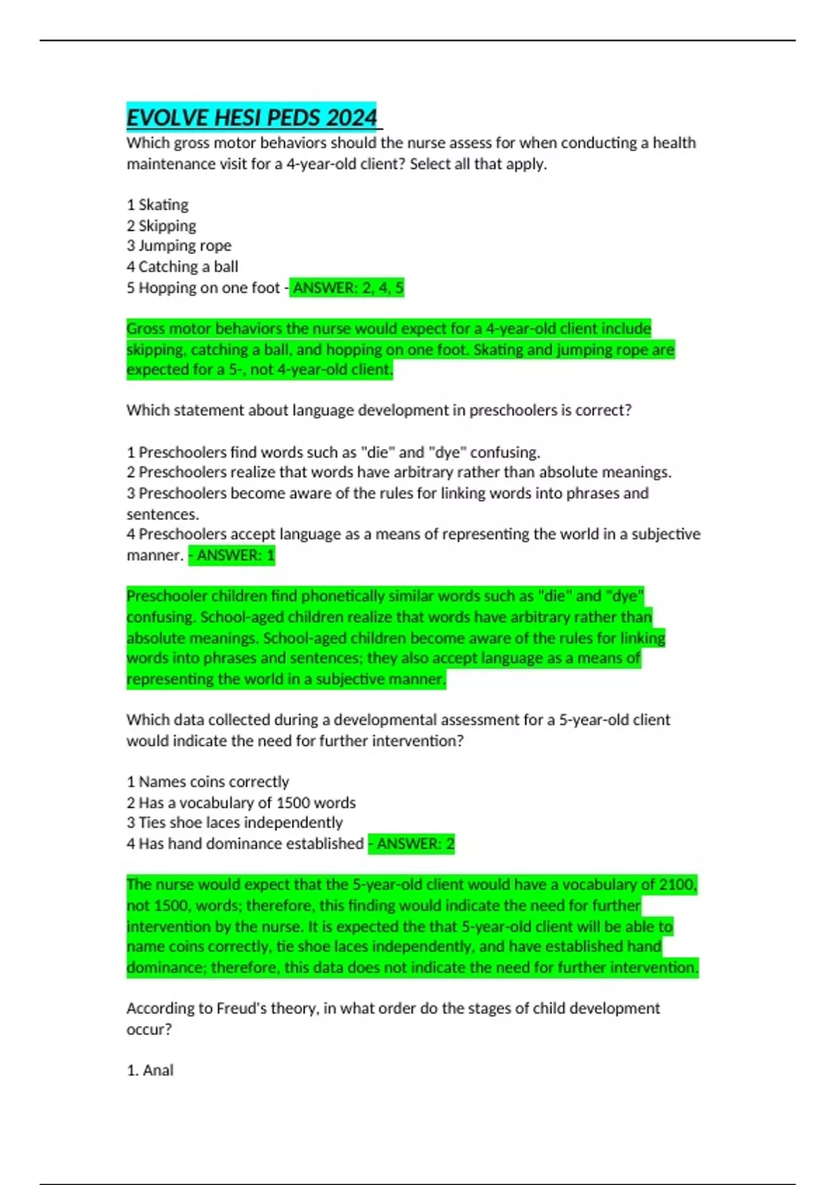 EVOLVE HESI PEDS NEWEST 2024 TEST BANK COMPLETE 40(1) - EVOLVE HESI ...