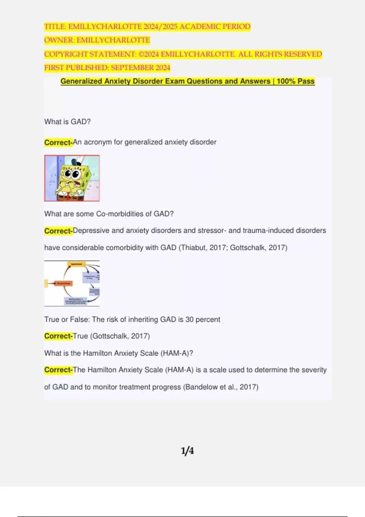 Generalized Anxiety Disorder Exam Questions and Answers | 100% Pass ...